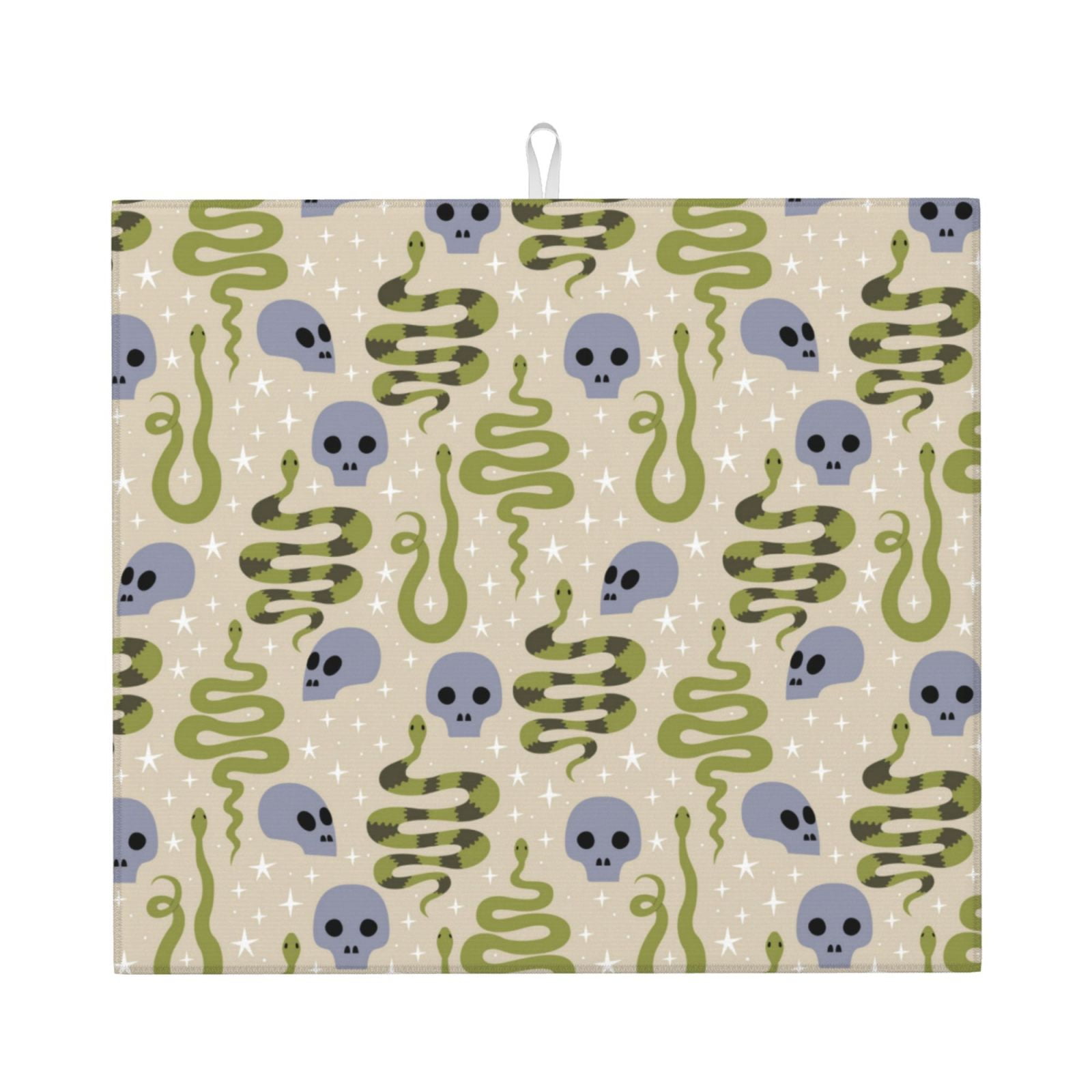Dish Drying Mat, Cartoon Green Cute Snake Skull Highly Absorbent Drying ...