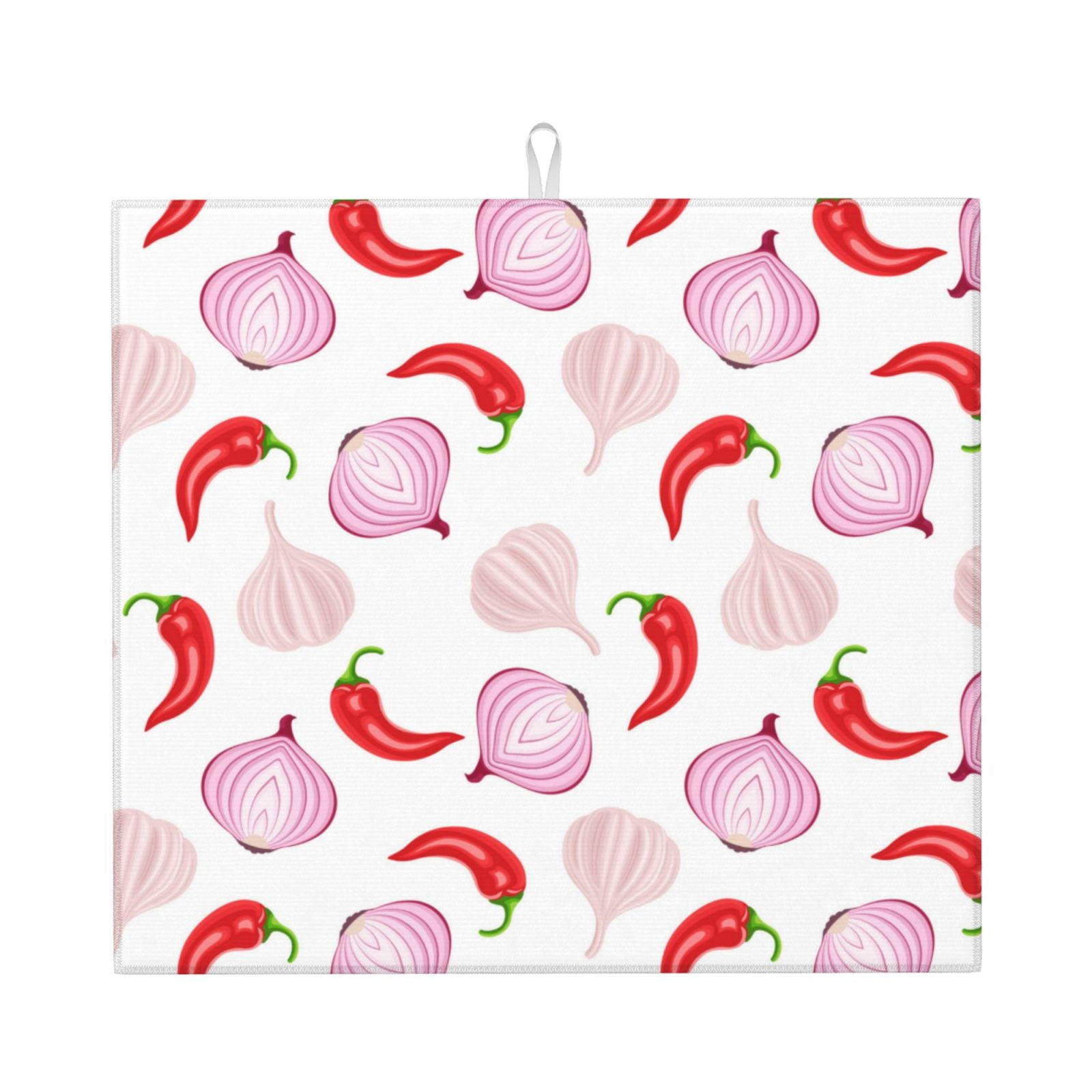 Dish Drying Mat, Chili Pepper onion garlic Highly Absorbent Drying Matt ...
