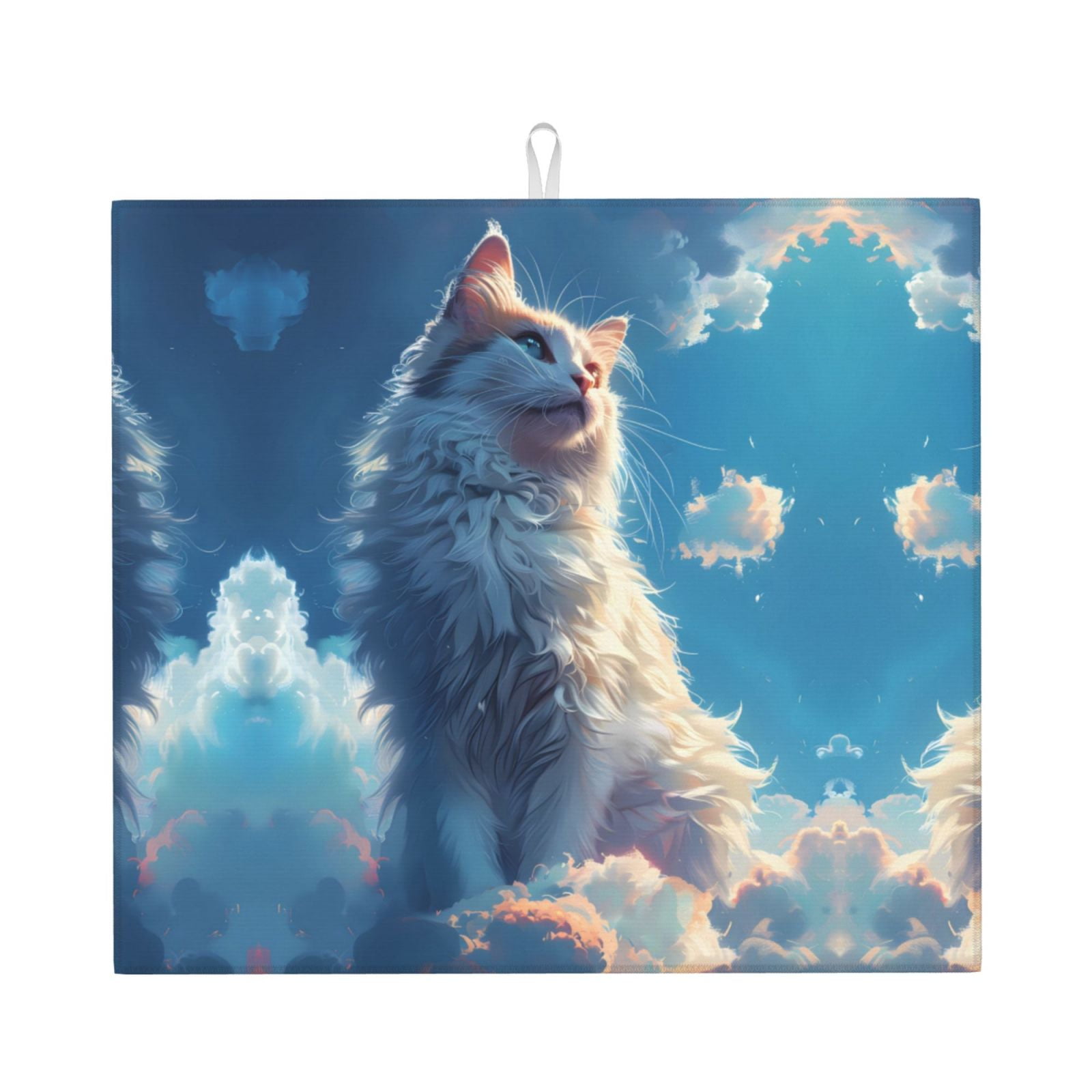 Dish Drying Mat, Clear Sky Blue Cat Highly Absorbent Drying Matt ...