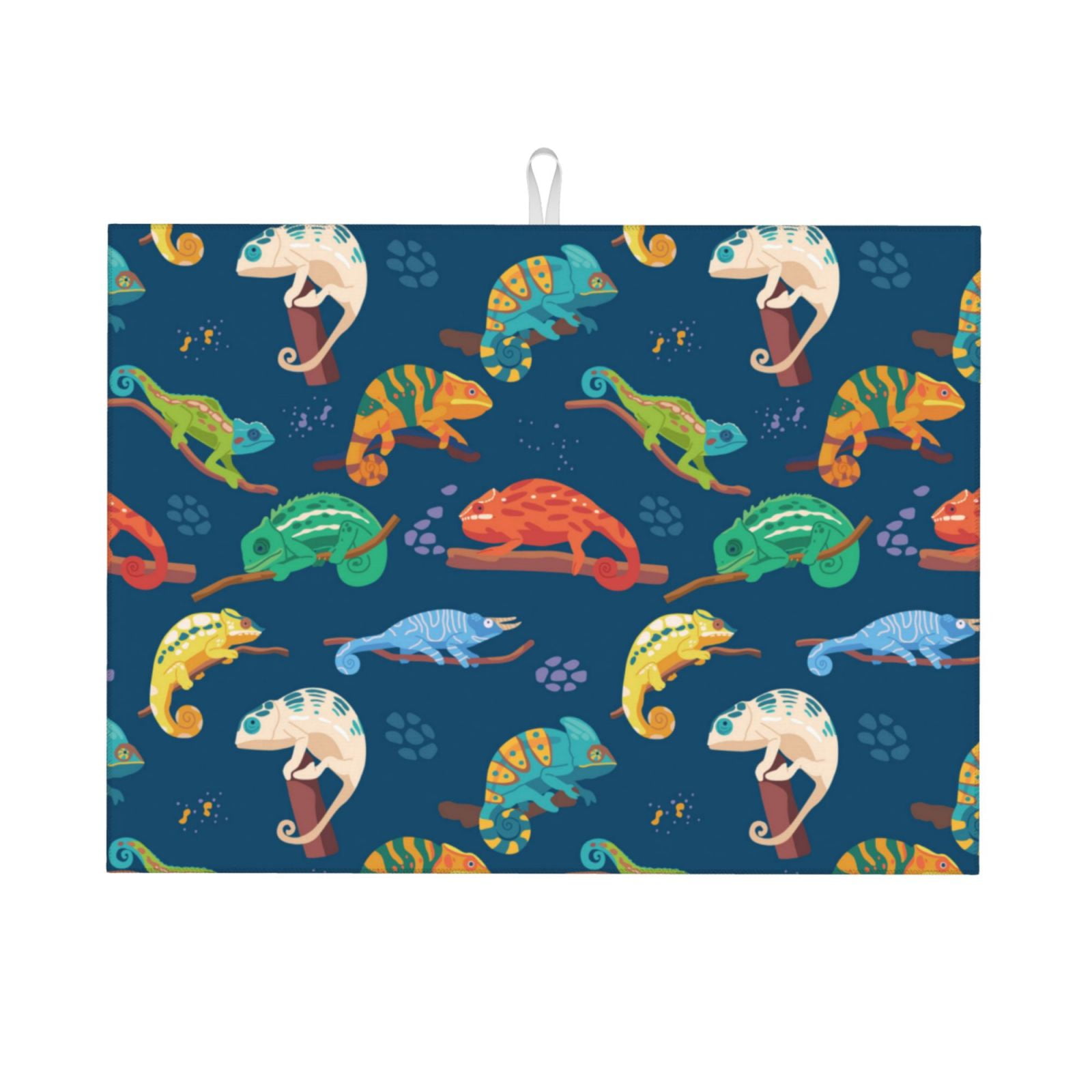 Dish Drying Mat, Colorful Cute Chameleon Lizard_A Absorbent Microfiber ...