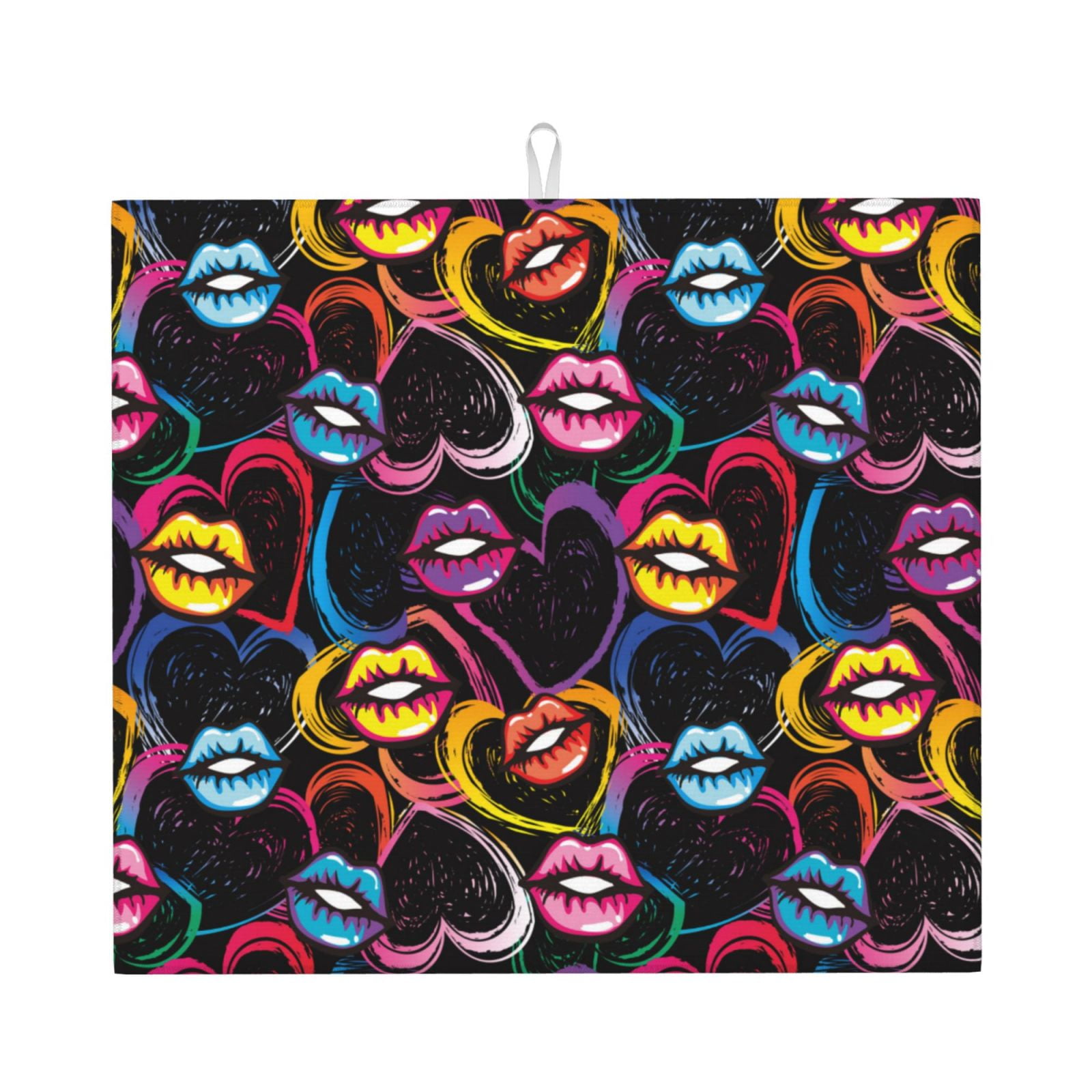 Dish Drying Mat, Colorful lips hearts Highly Absorbent Drying Matt ...