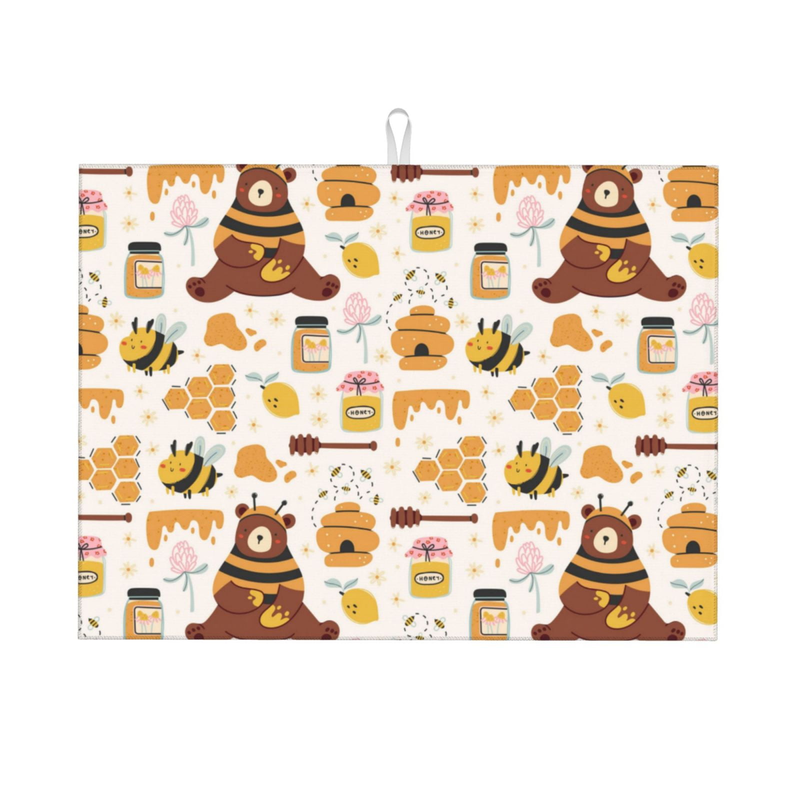 Dish Drying Mat, Cute Bee Honey Jar Hive Bear Absorbent Microfiber ...