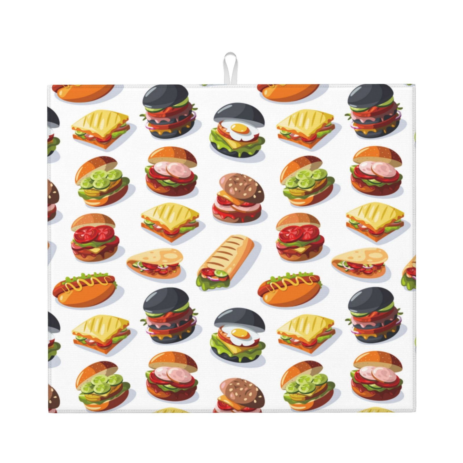 Dish Drying Mat, Cute Cheese Hamburger Chicken roll Highly Absorbent ...
