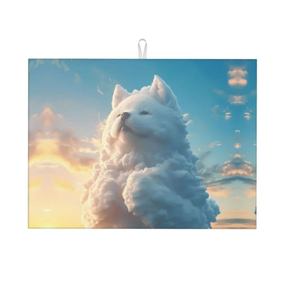 Dish Drying Mat, Cute Cloud Cat Absorbent Microfiber Kitchen Mat, Heat ...