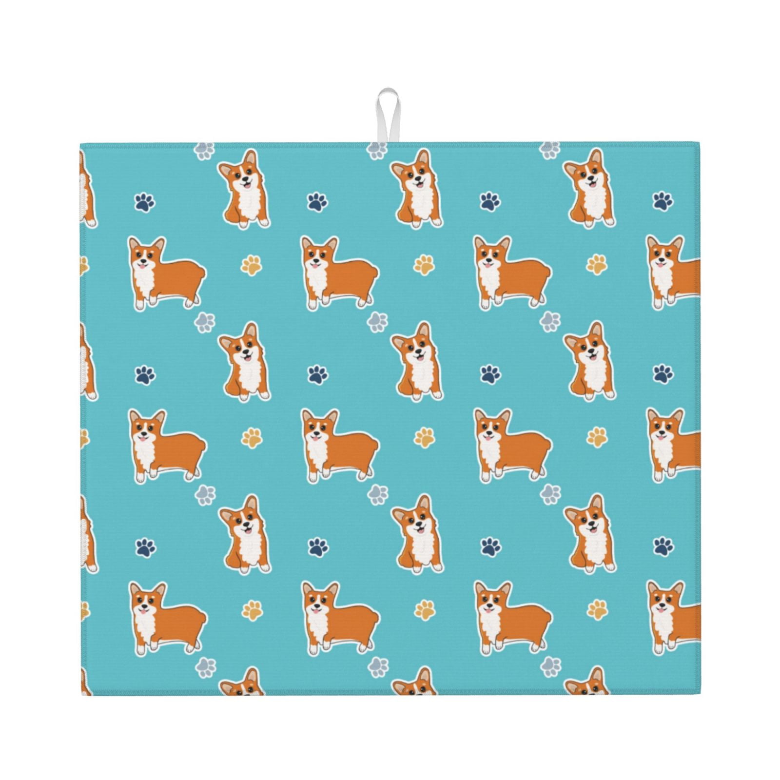 Dish Drying Mat, Cute Corgi Dog Funny Green_A Highly Absorbent Drying ...