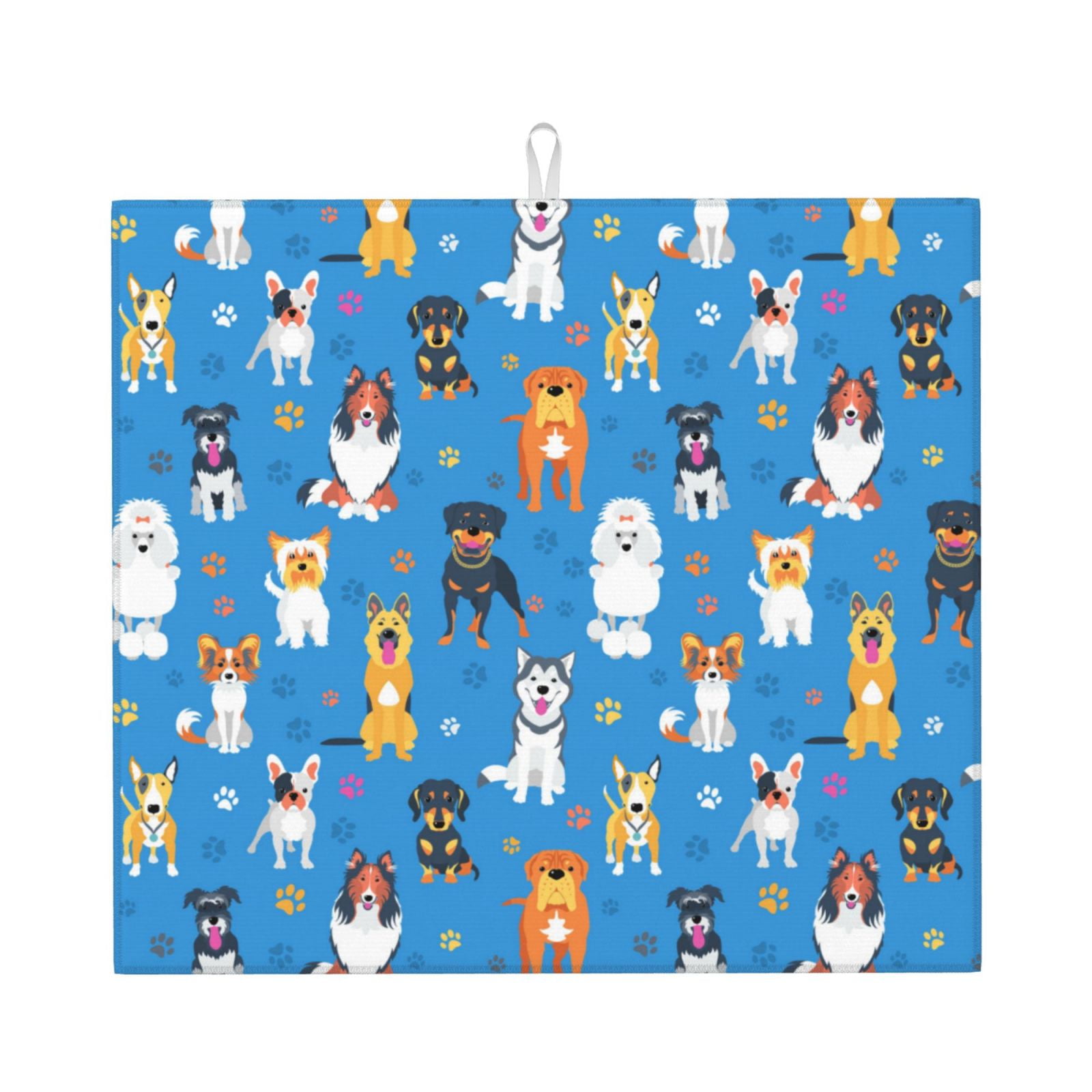 Dish Drying Mat, Cute Dogs Highly Absorbent Drying Matt Kitchen Counter ...