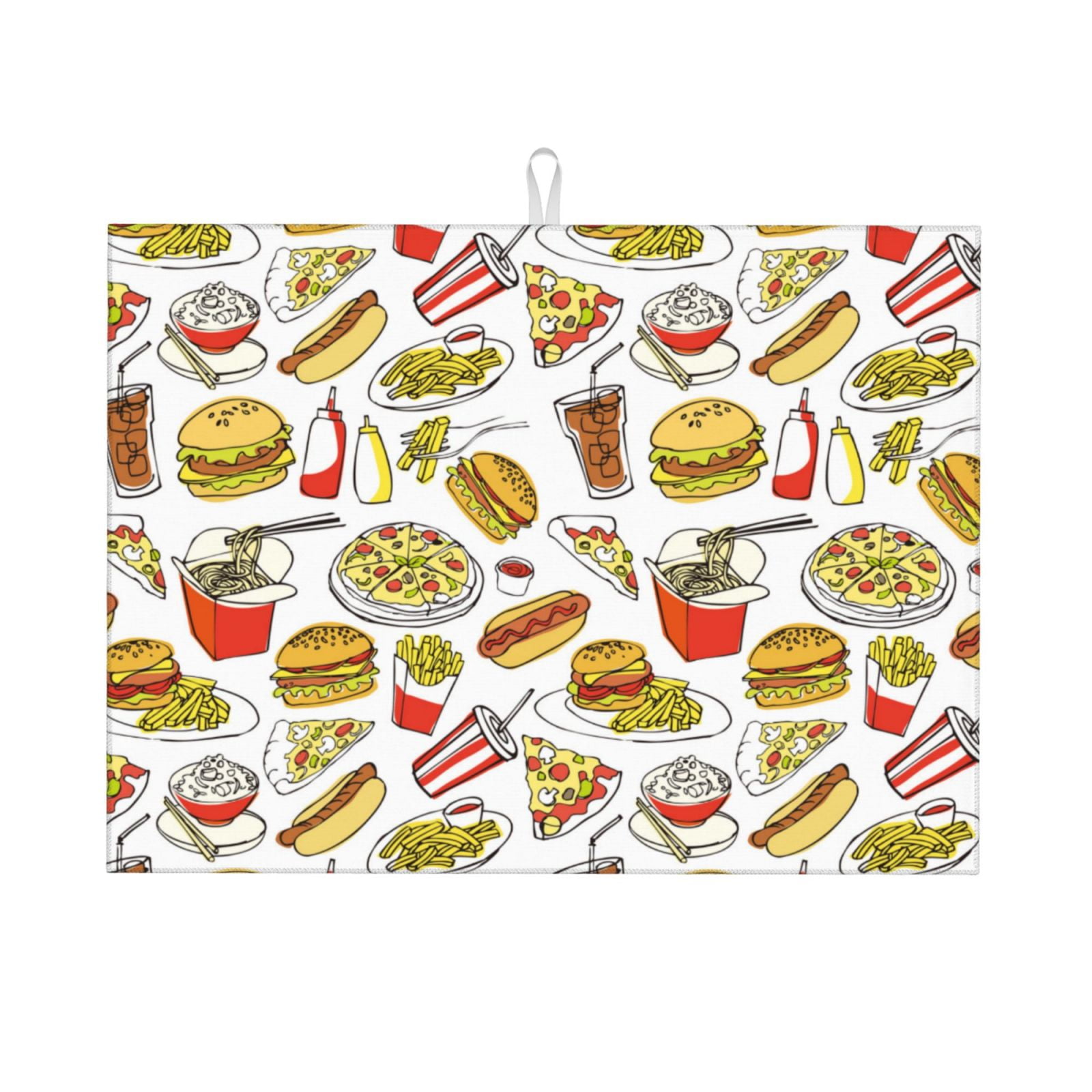 Dish Drying Mat, Cute Food Pizza Fries Absorbent Microfiber Kitchen Mat ...