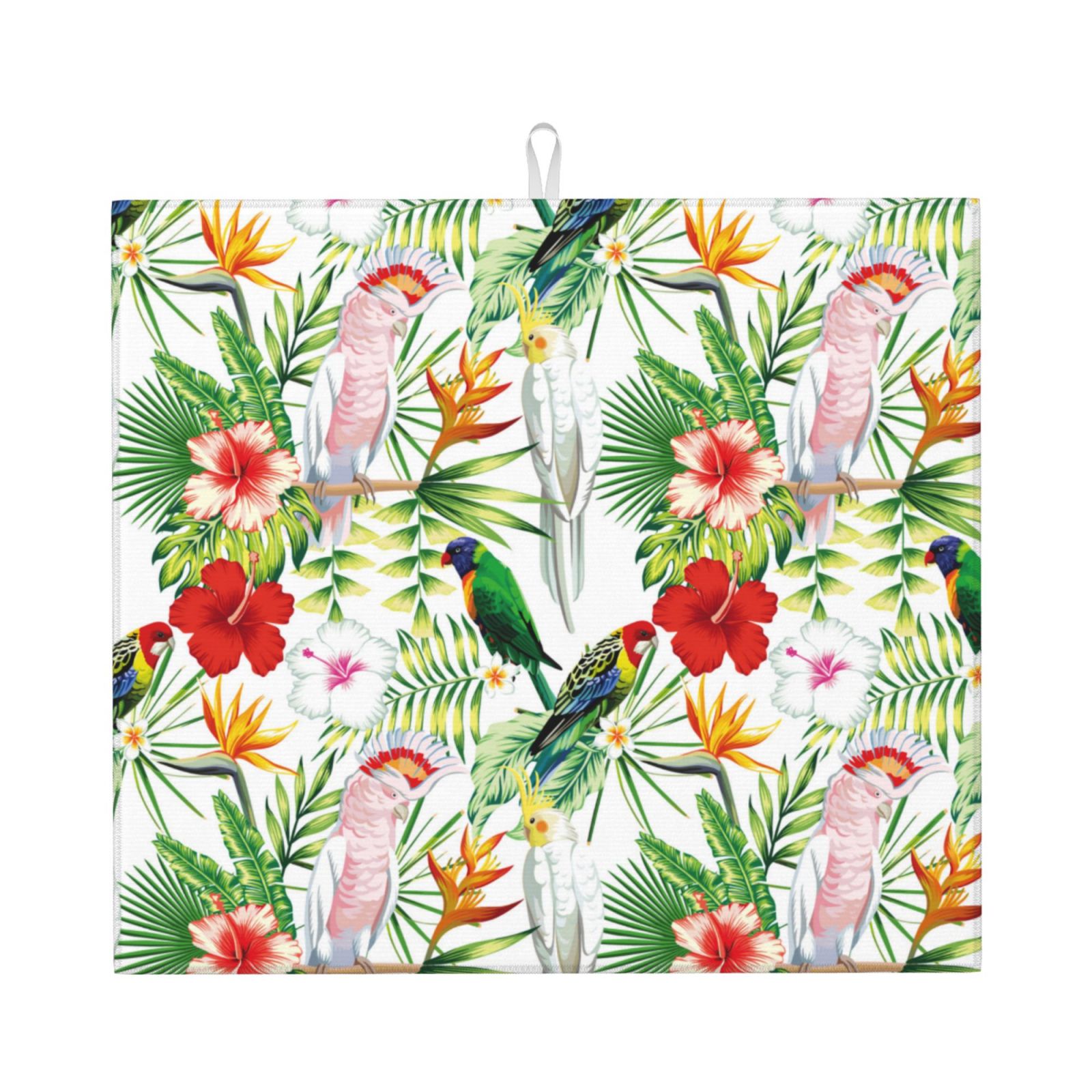 Dish Drying Mat, Cute Painted Cute Parrot Bird Plant Highly Absorbent ...