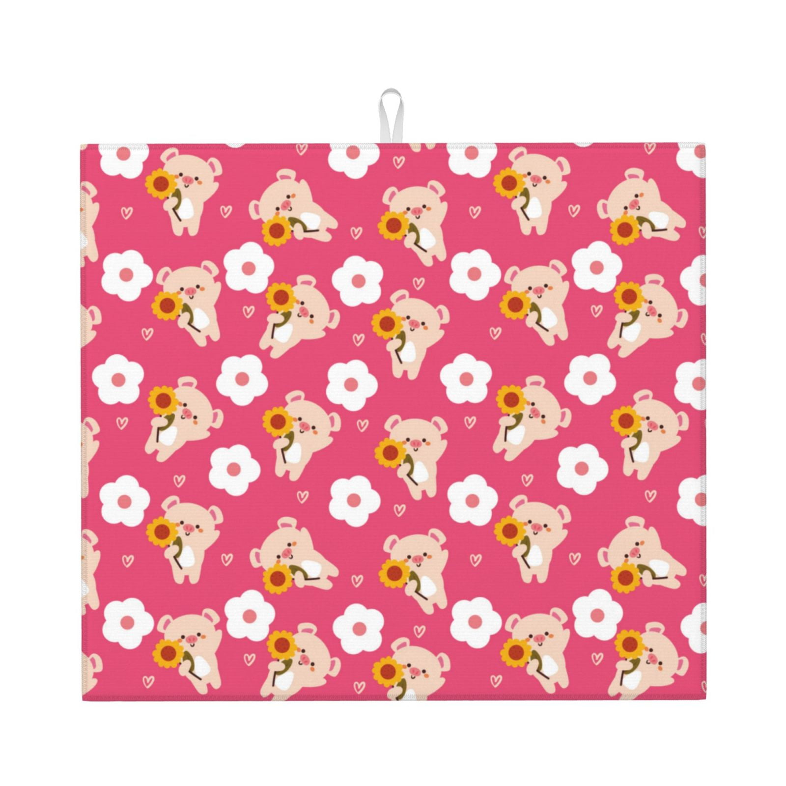 Dish Drying Mat, Cute Pig Sunflower Flowers Highly Absorbent Drying ...