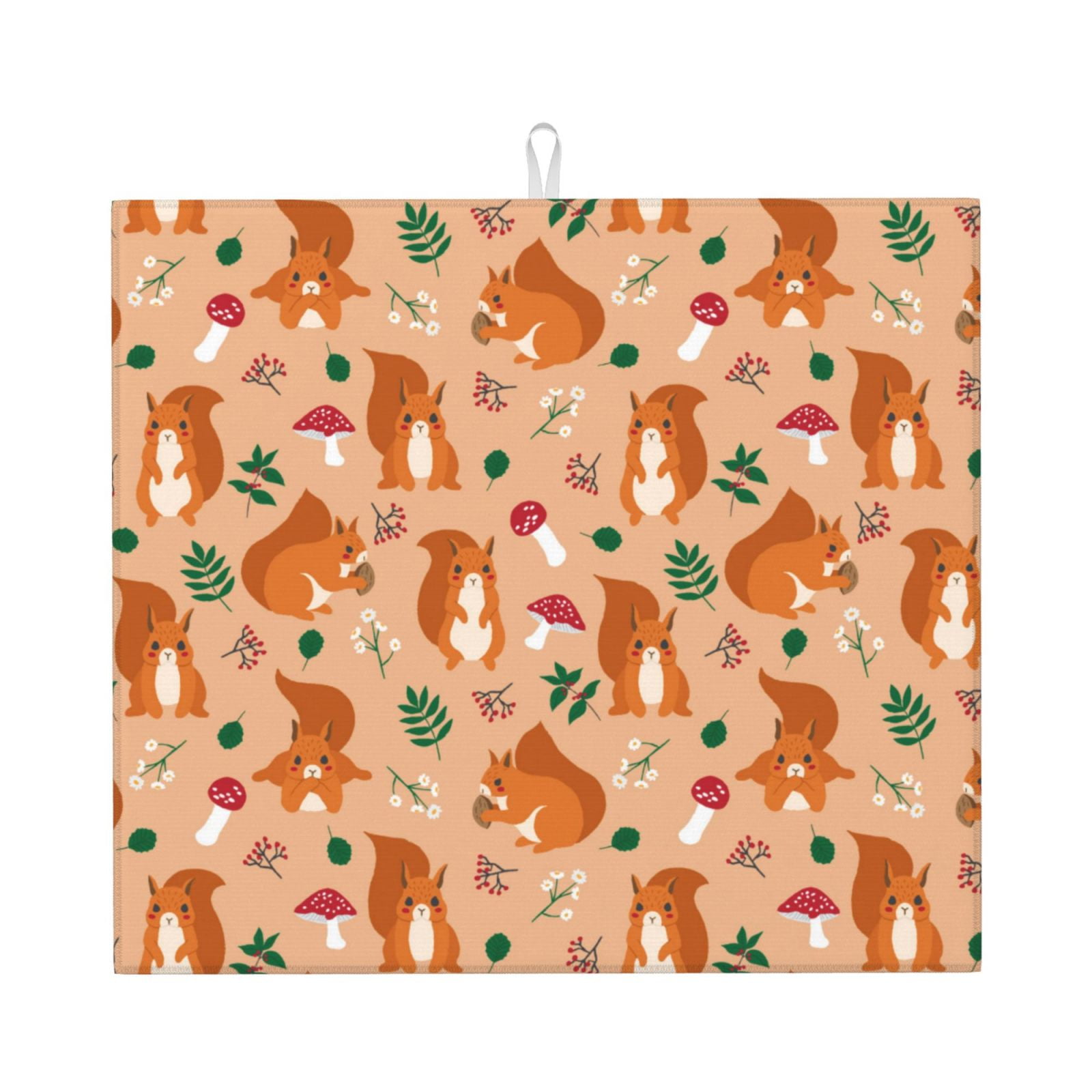Dish Drying Mat, Cute Squirrel Mushroom Cartoon Highly Absorbent Drying ...