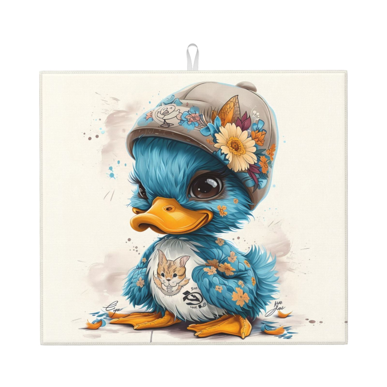 Dish Drying Mat, Cute Sunflower Blue Duck Highly Absorbent Drying Matt ...
