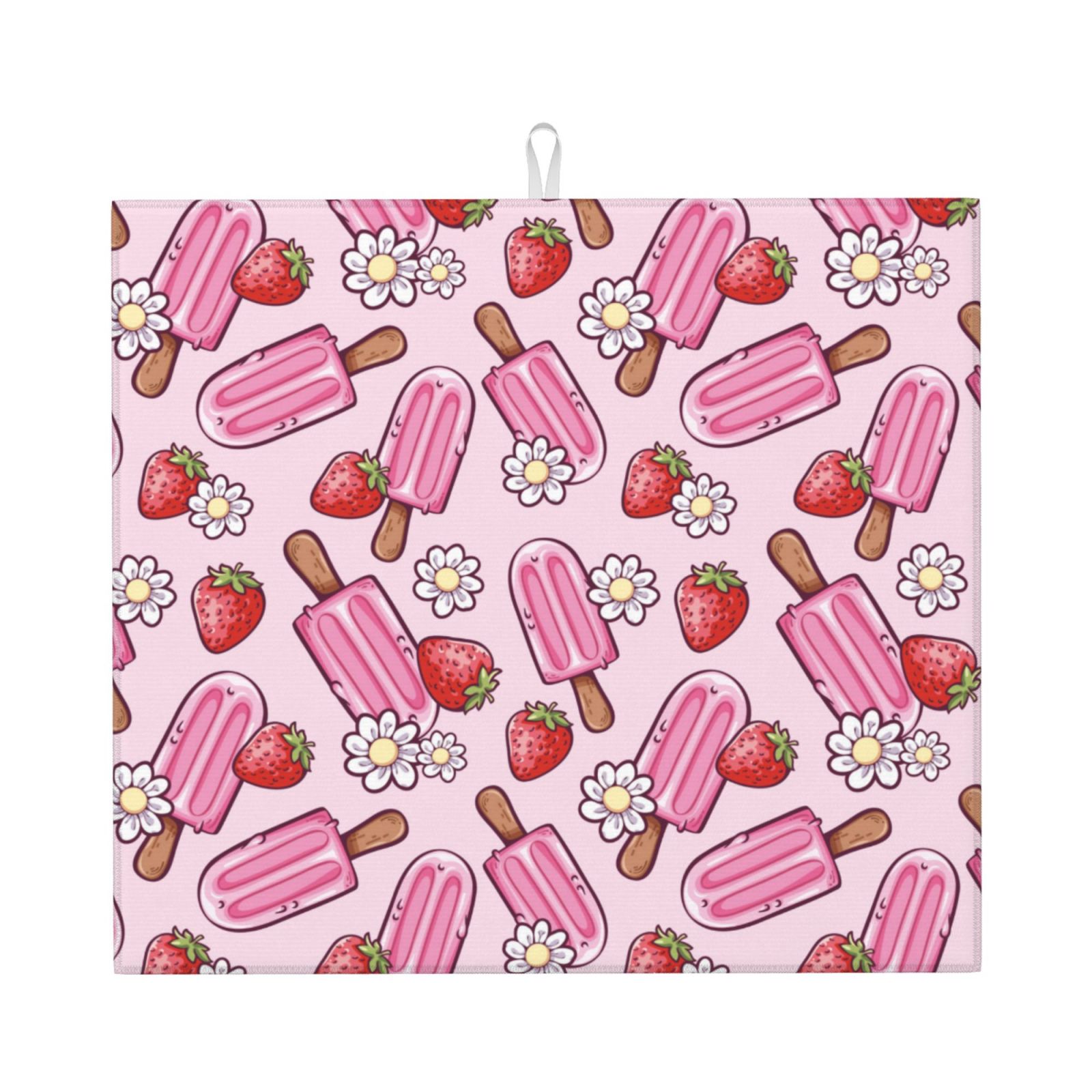 Dish Drying Mat, Daisies Flowers Strawberry Ice Cream Highly Absorbent ...