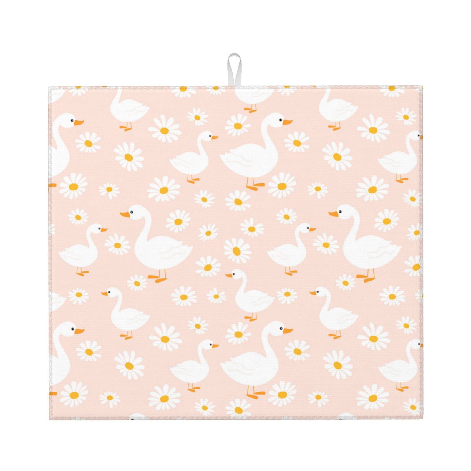 Dish Drying Mat, Daisy Cute Duck Pink Highly Absorbent Drying Matt ...