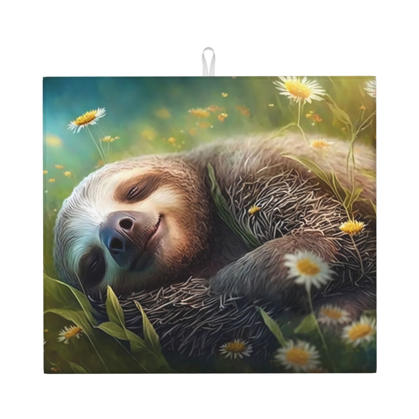 Dish Drying Mat, Daisy Sleeping Sloth Highly Absorbent Drying Matt ...