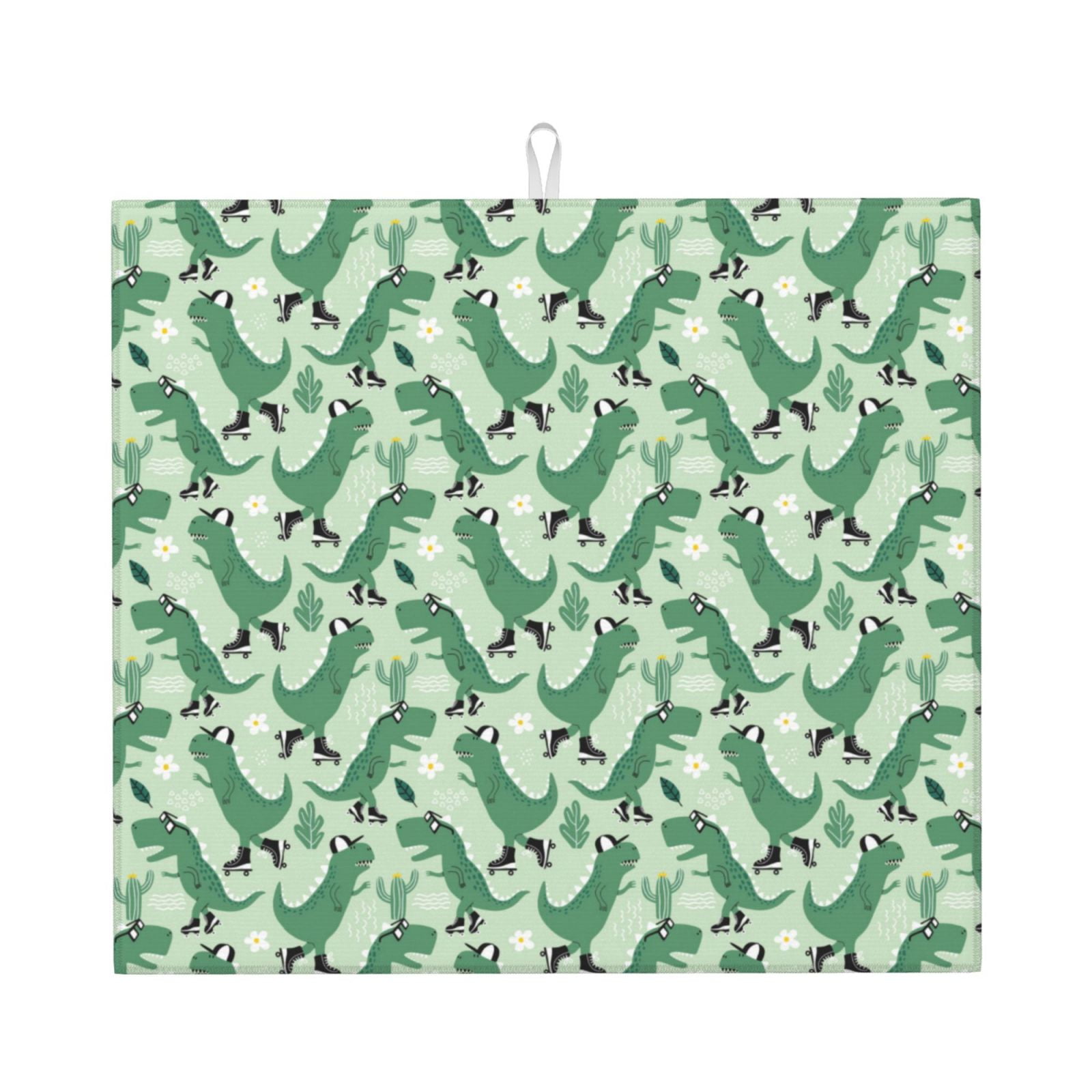 Dish Drying Mat, Dinosaurs on Roller Skater Highly Absorbent Drying ...