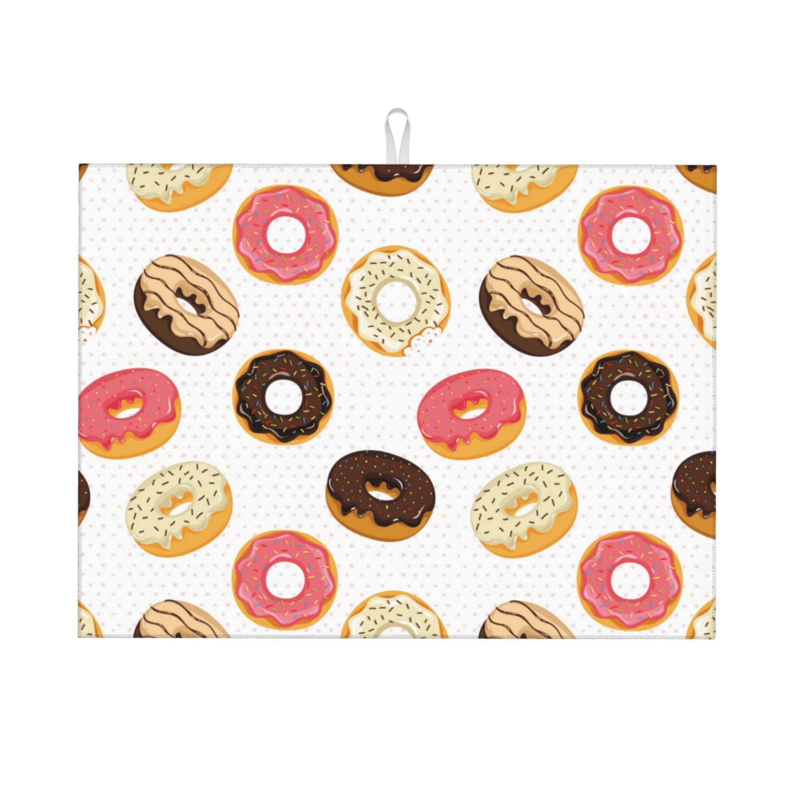 Dish Drying Mat, Donut Print White Polka Dots Absorbent Microfiber ...