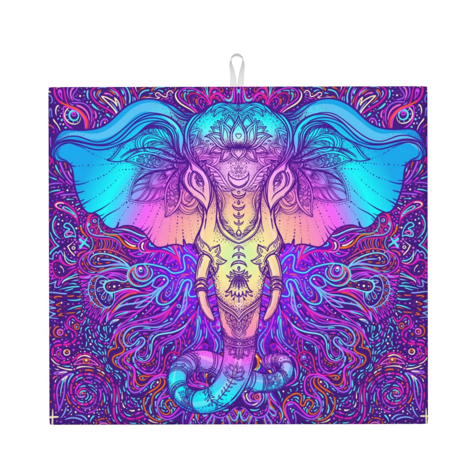 Dish Drying Mat, Elephant in Tribal Style Highly Absorbent Drying Matt ...