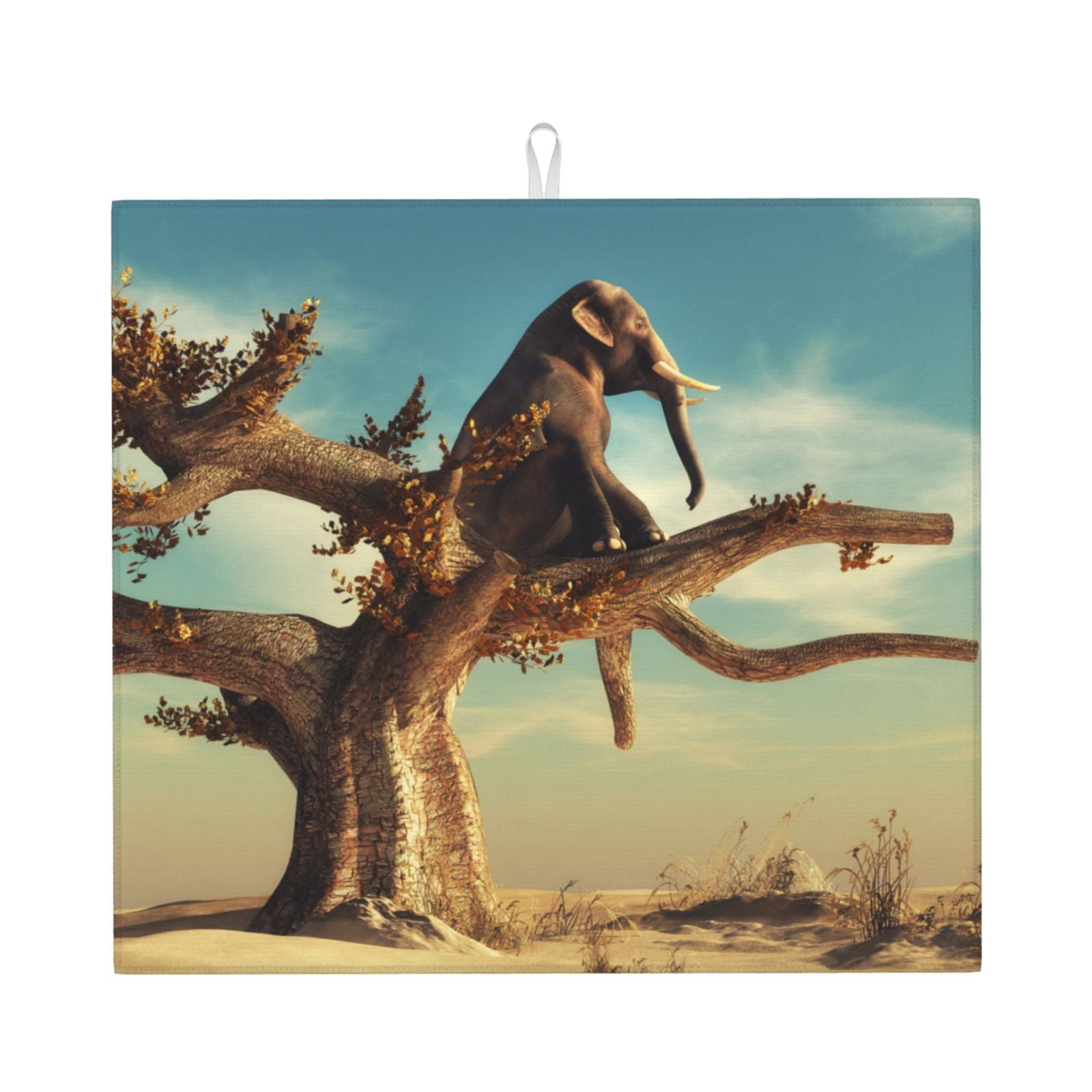 Dish Drying Mat, Elephant on dry tree Highly Absorbent Drying Matt ...