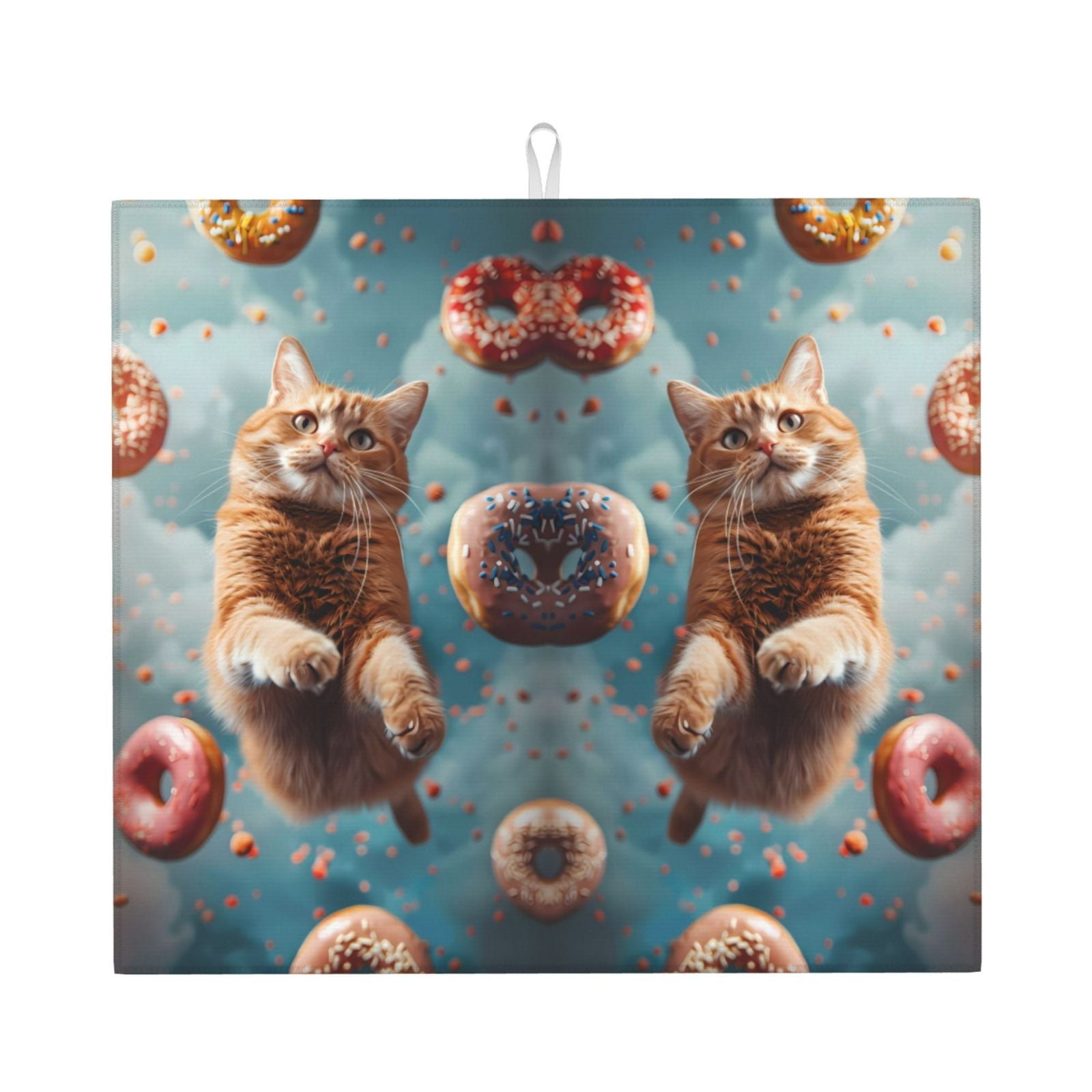 Dish Drying Mat, Floating Cat And Donuts Highly Absorbent Drying Matt ...
