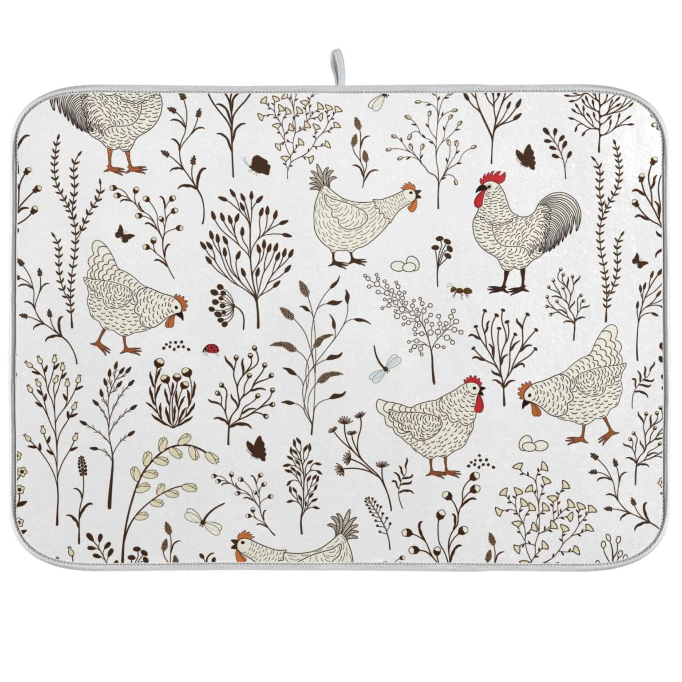 Dish Drying Mat Floral Chicken Leaves Kitchen Mats Microfiber Counter ...