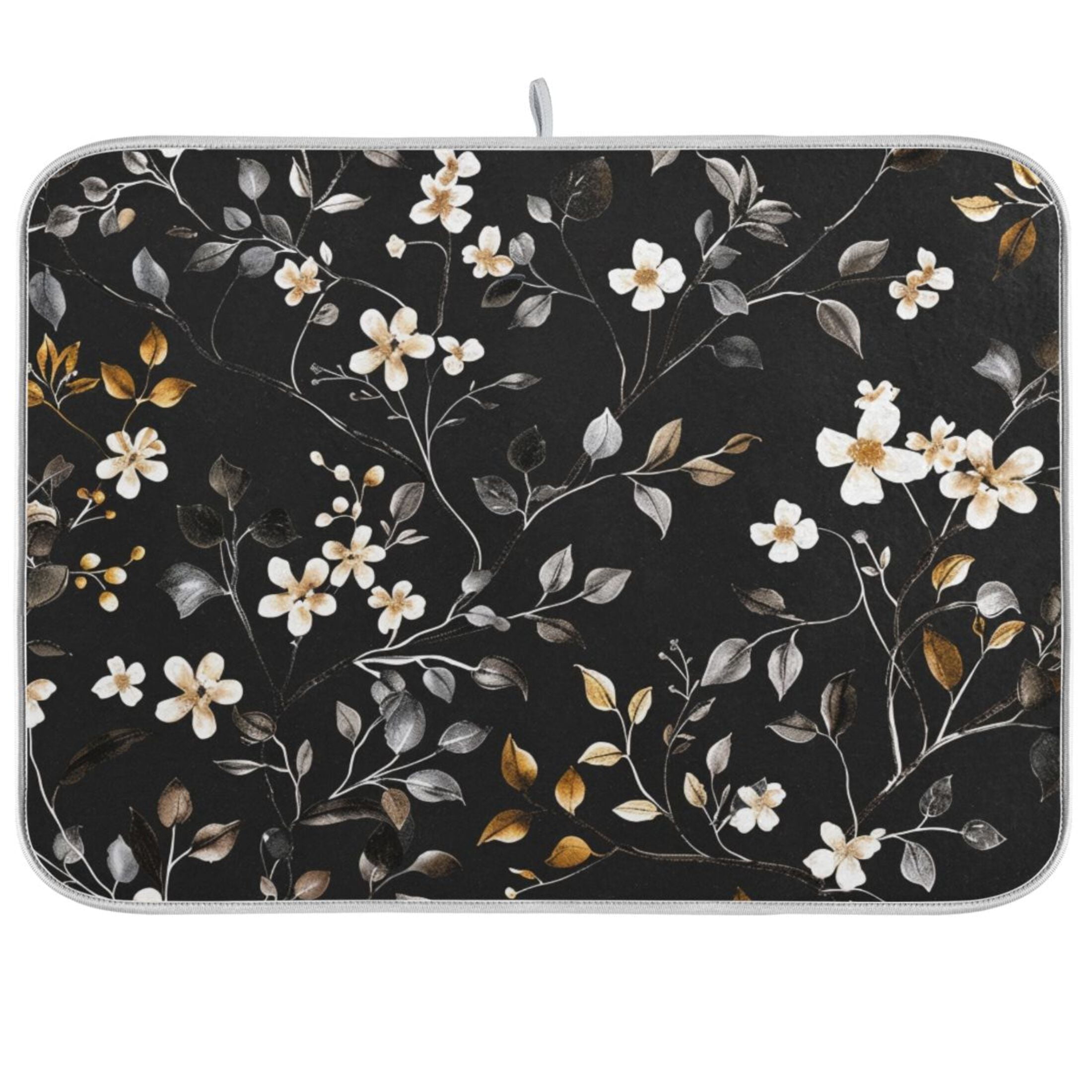 Dish Drying Mat Flower on Black Kitchen Mats Microfiber Counter ...