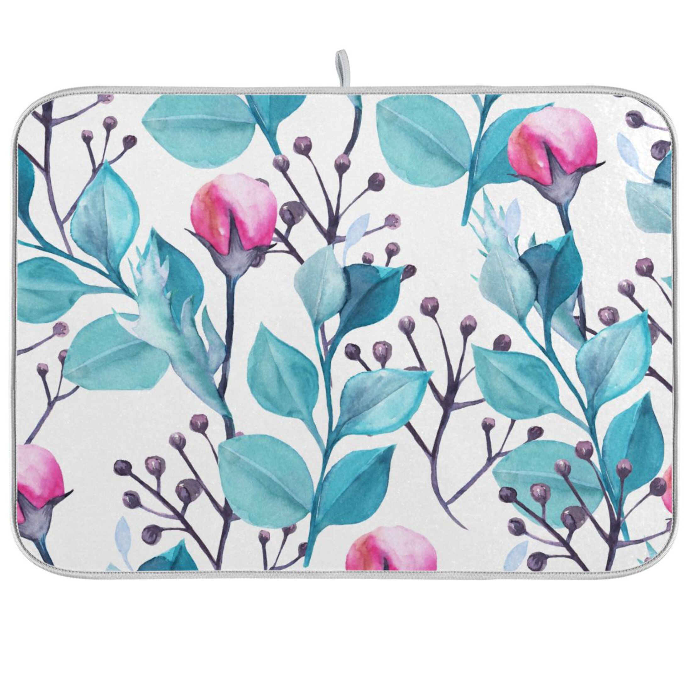 Dish Drying Mat Flowers and Leaves Green Kitchen Mats Microfiber ...