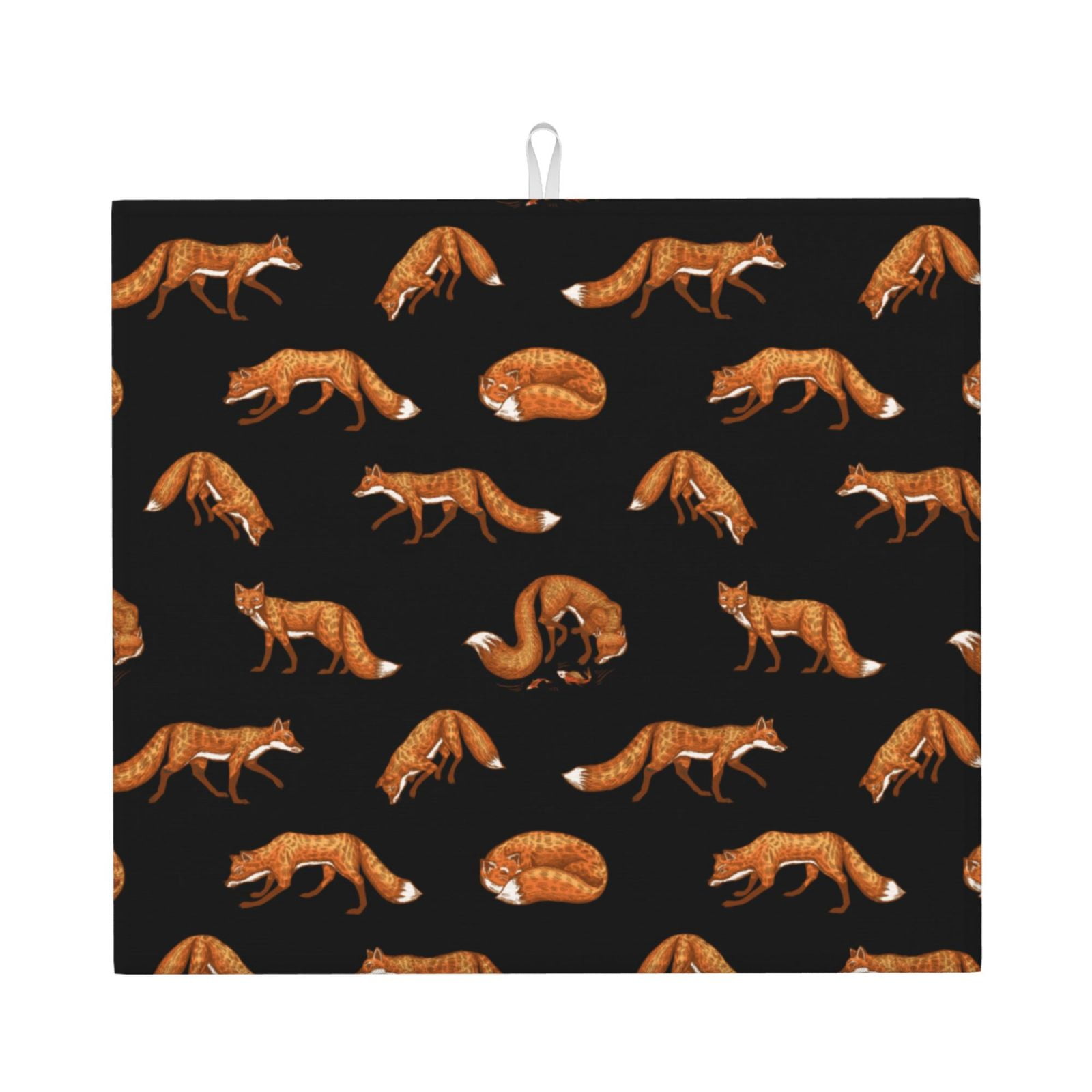 Dish Drying Mat, Fox Pattern Black Highly Absorbent Drying Matt Kitchen ...