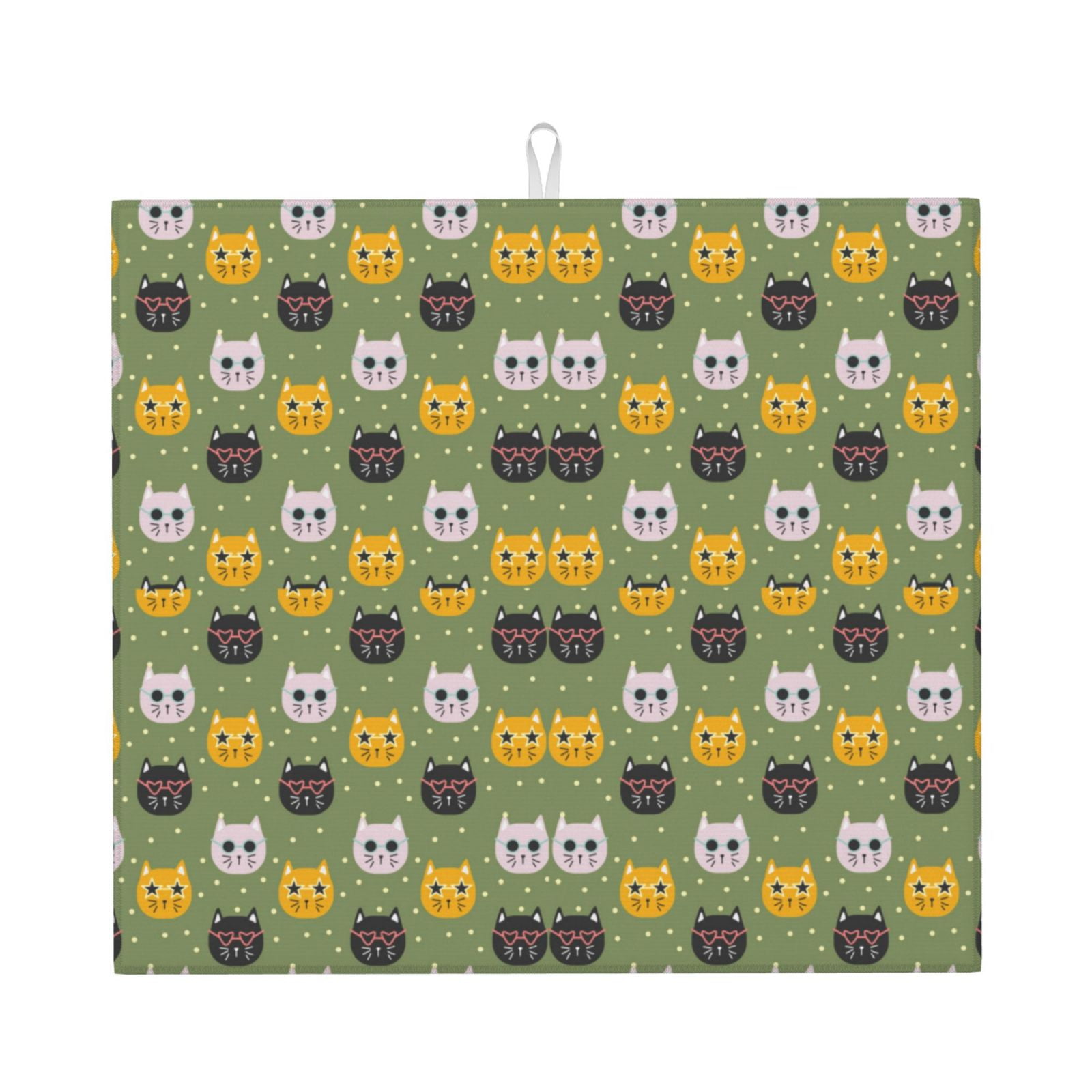 Dish Drying Mat, Funny Cat Face Highly Absorbent Drying Matt Kitchen ...