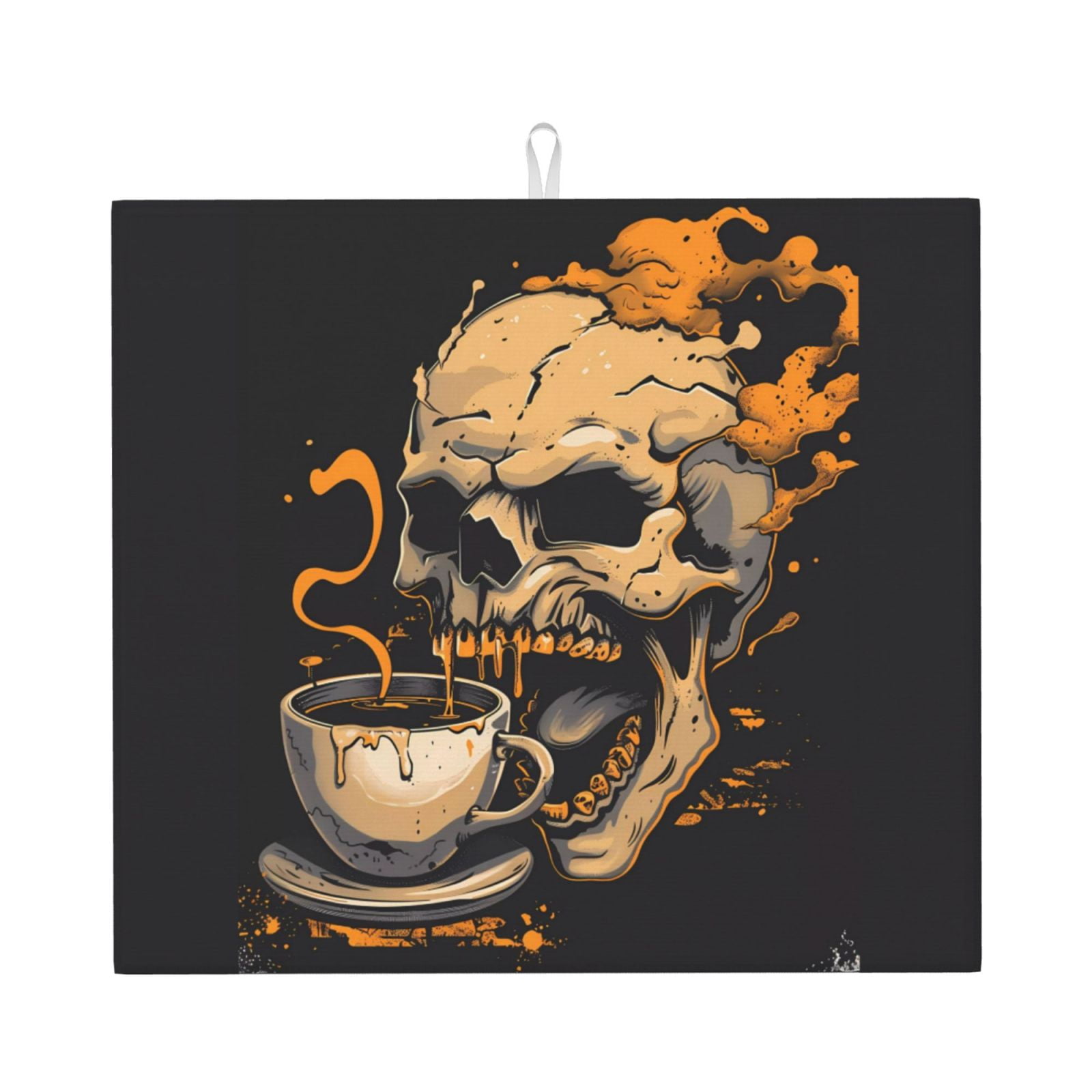Dish Drying Mat, Grim Coffee Skull Highly Absorbent Drying Matt Kitchen ...