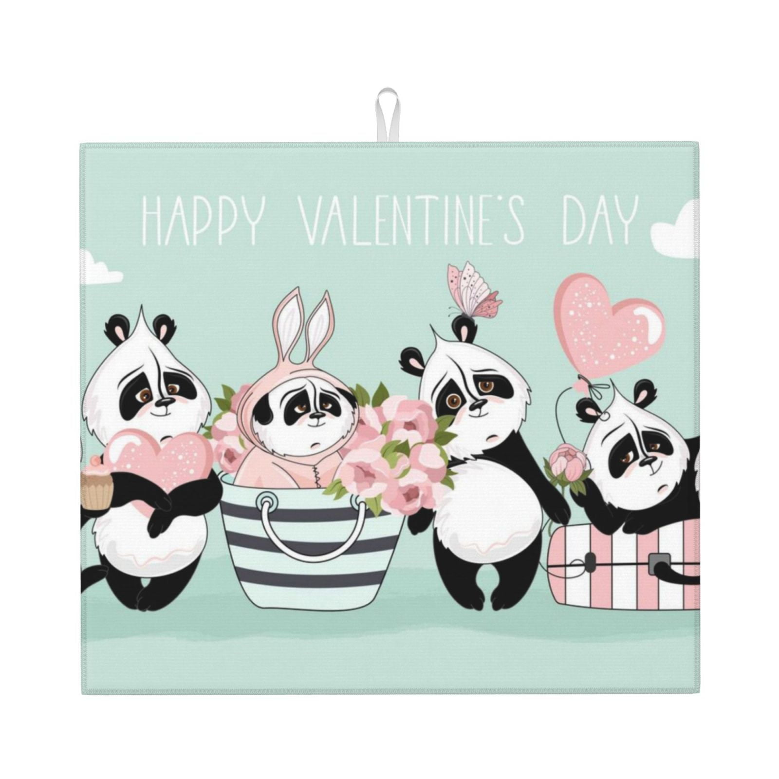 Dish Drying Mat, Happy Valentine's Day，Cute Panda Highly Absorbent ...