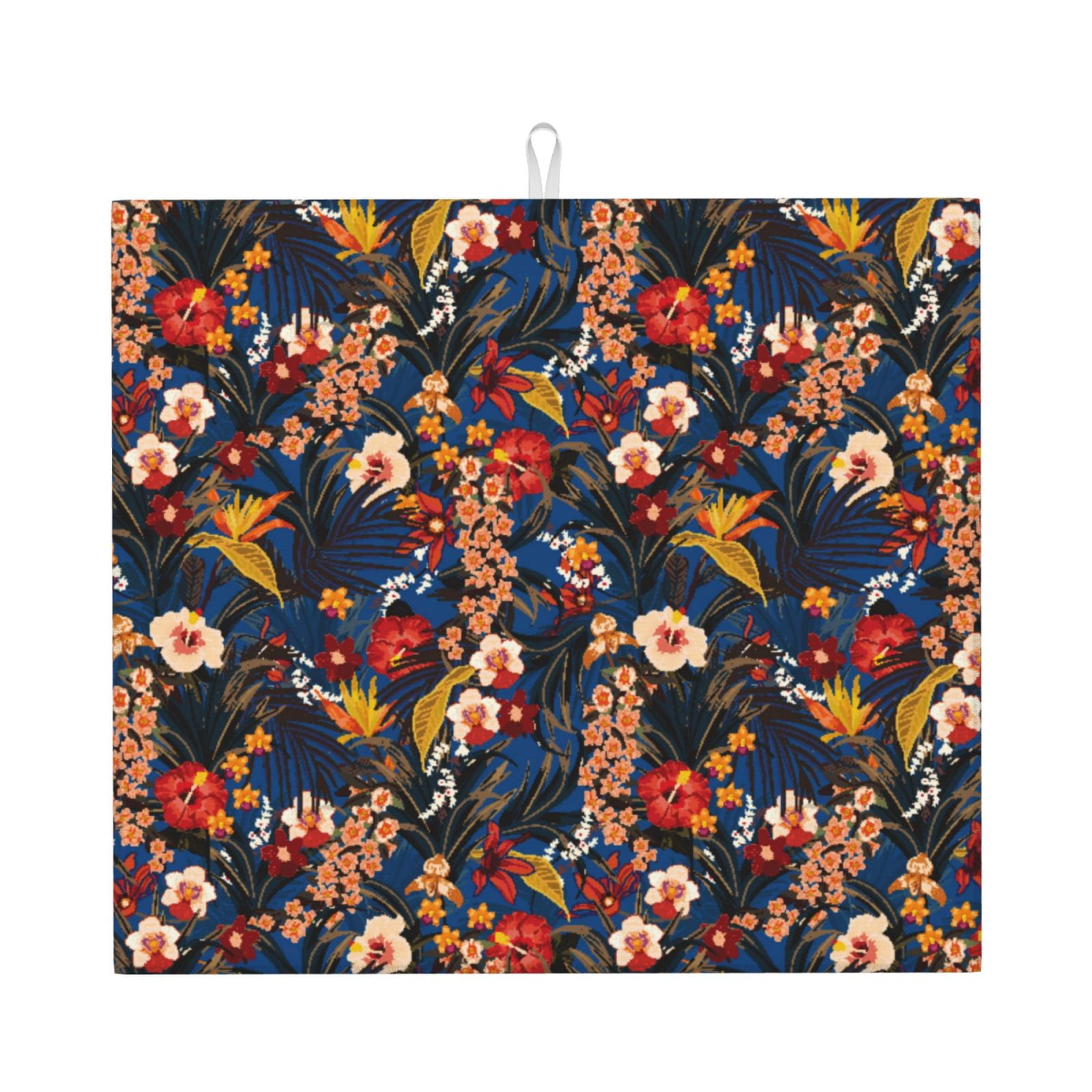 Dish Drying Mat, Hawaiian Style Colorful Flowers Highly Absorbent ...