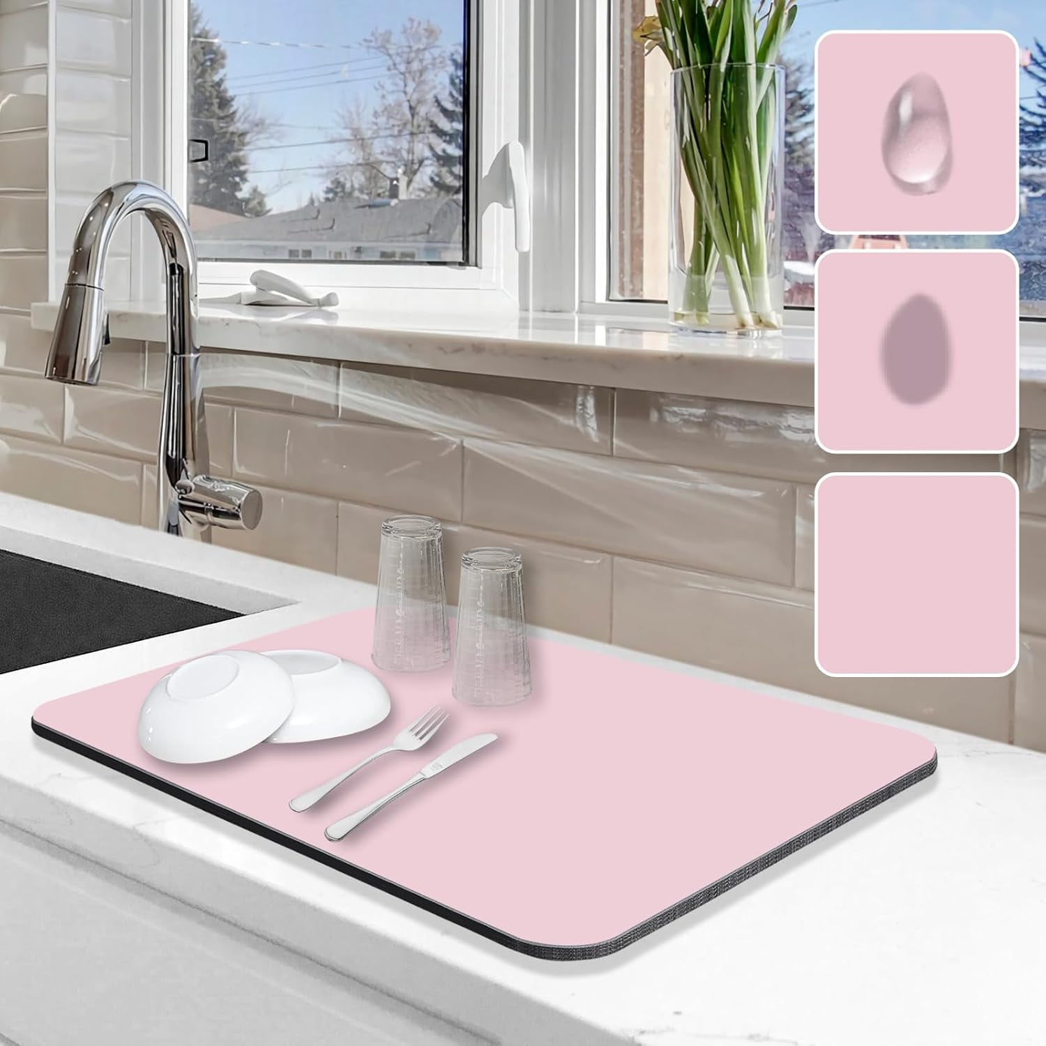 Dish Drying Mat for Kitchen Counter, 12"x19" Dish Drying Pad with Non ...
