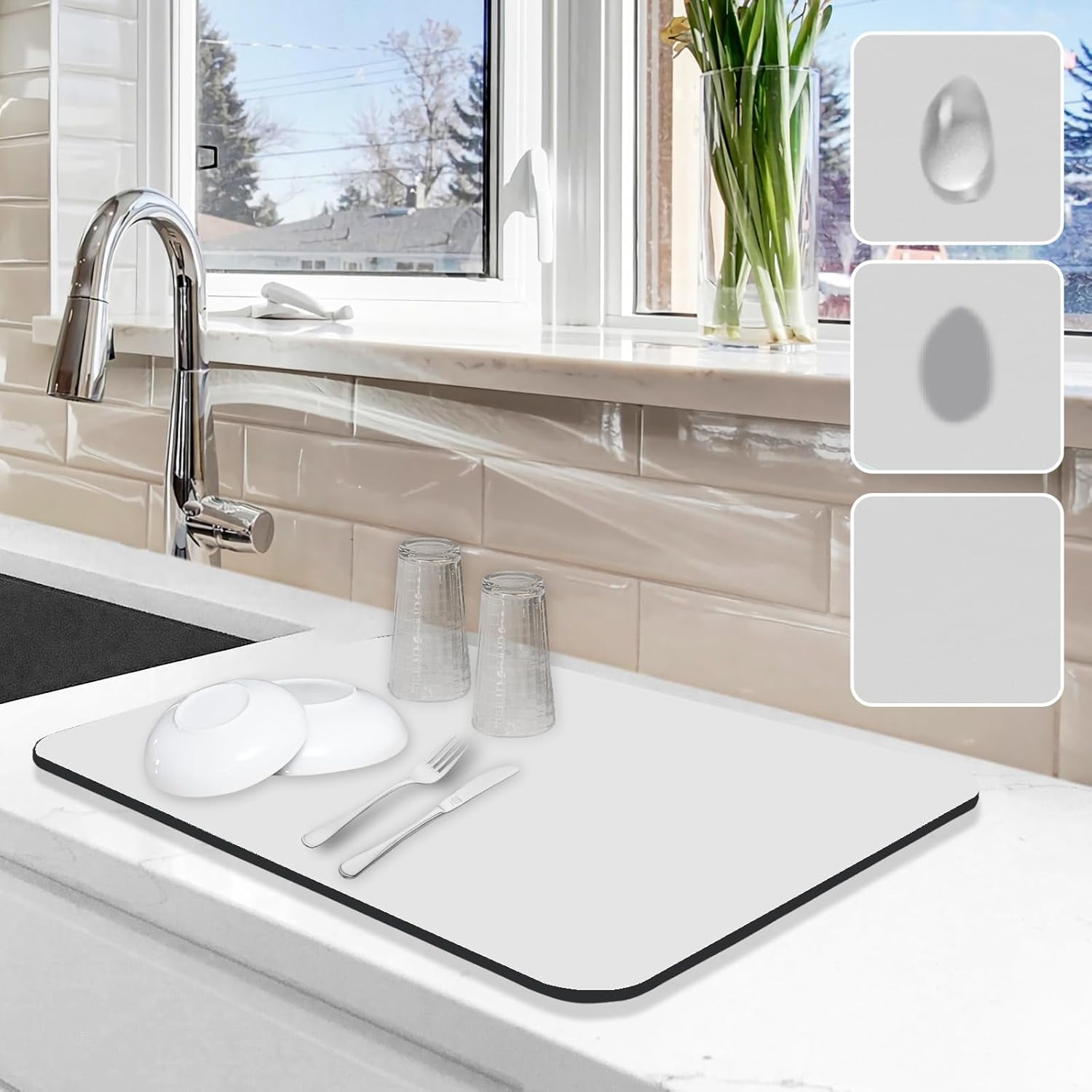 Dish Drying Mat for Kitchen Counter, 12"x19" Dish Drying Pad with Non ...