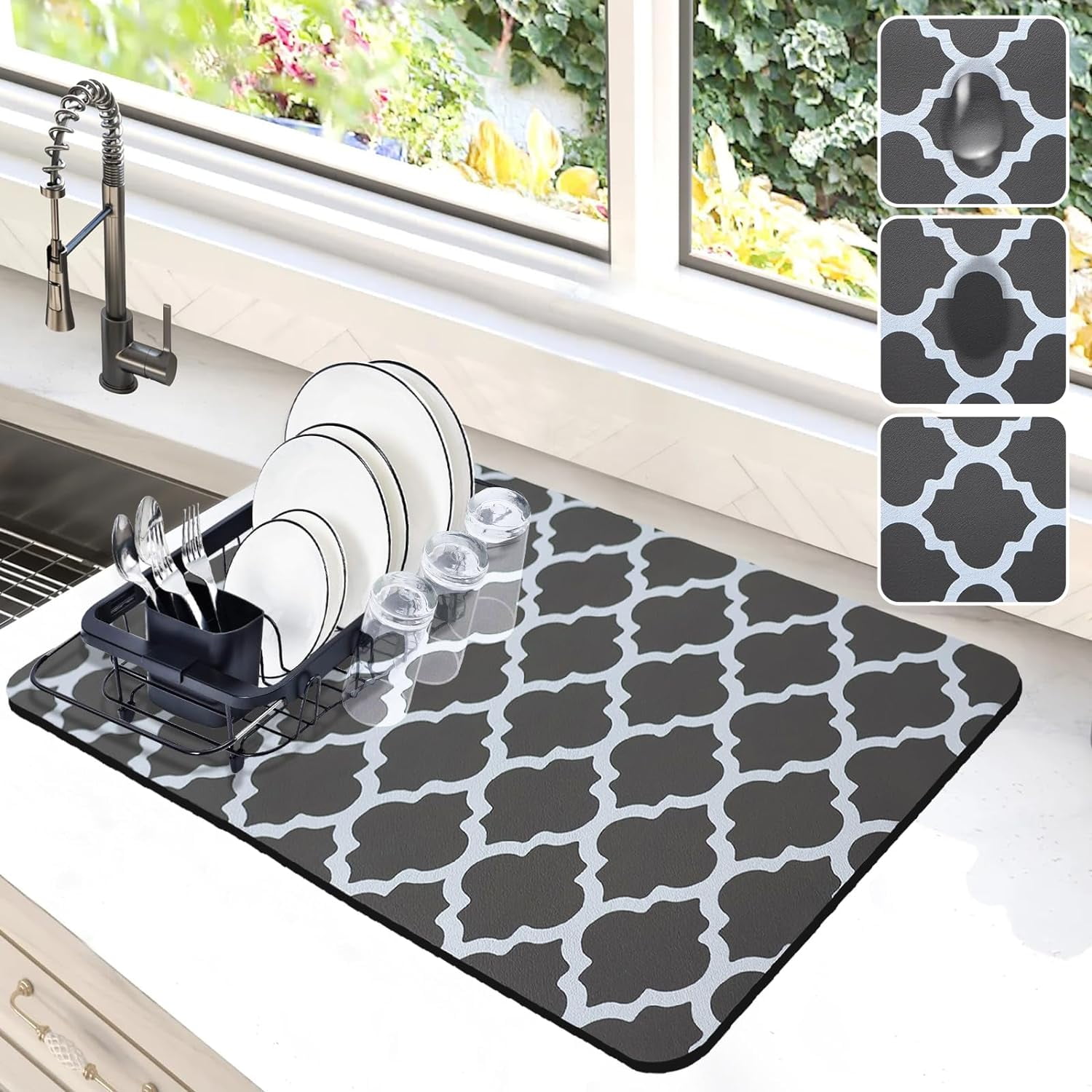 Dish Drying Mat for Kitchen Counter, 12"x19" Dish Drying Pad with Non ...