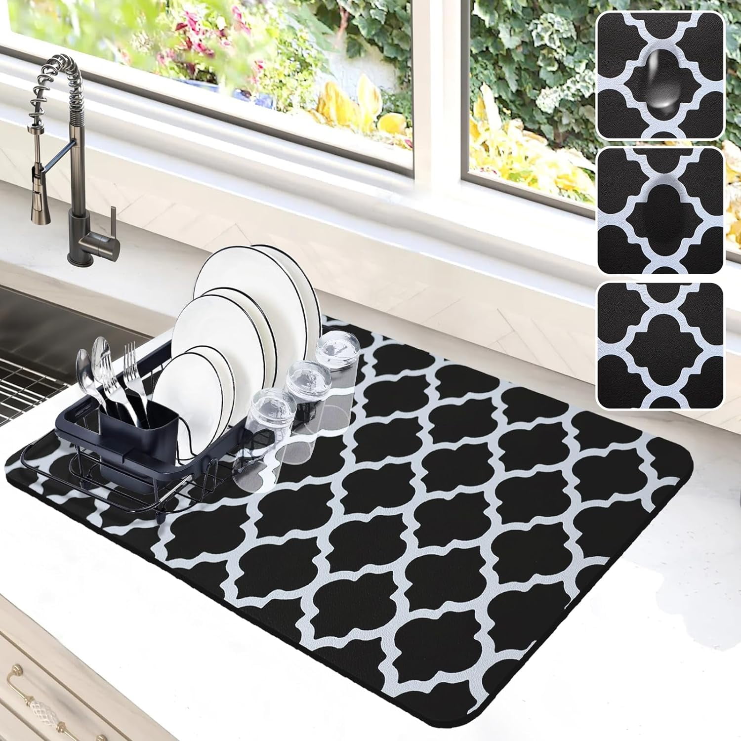 Dish Drying Mat for Kitchen Counter, 12"x19" Dish Drying Pad with Non ...