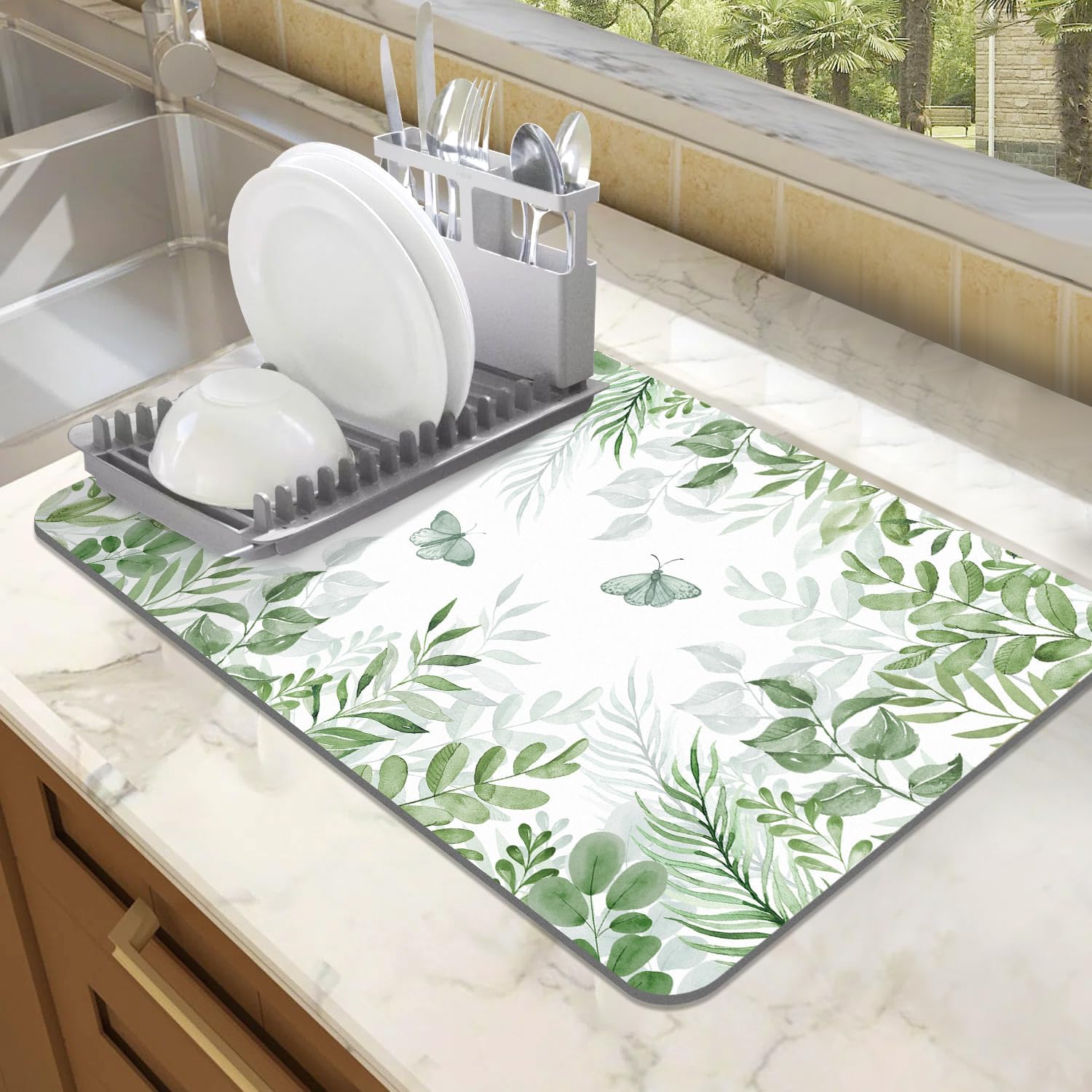 Dish Drying Mat for Kitchen Counter, 12"x20" Absorbent Coffee Bar Mat ...