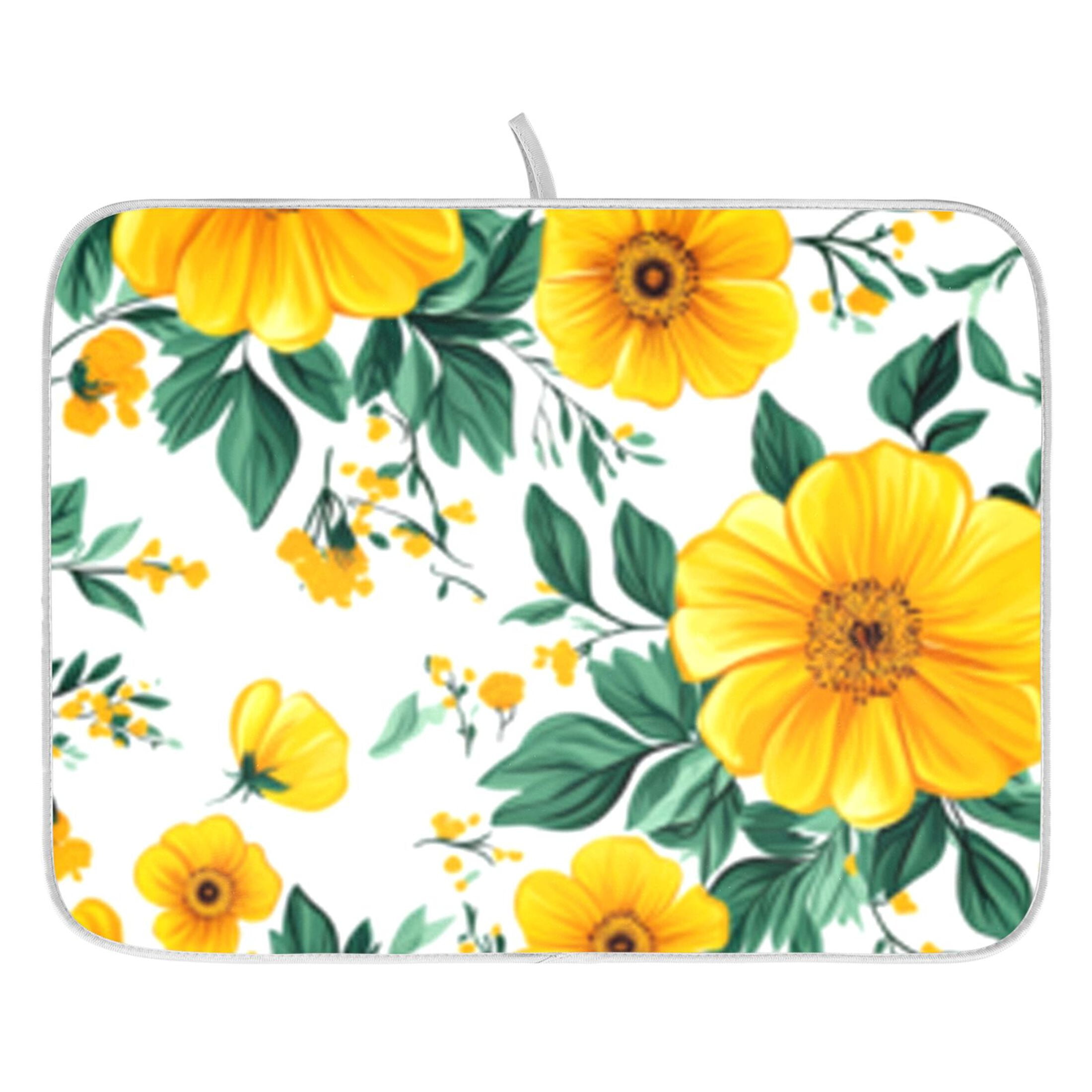 Dish Drying Mat for Kitchen Counter 16x18/18x24 Bright Yellow Flowers ...