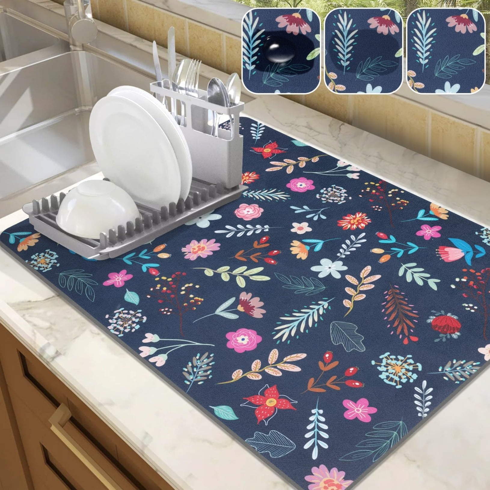 Dish Drying Mat for Kitchen Counter, 19.6"x31.5" Absorbent Mat with ...