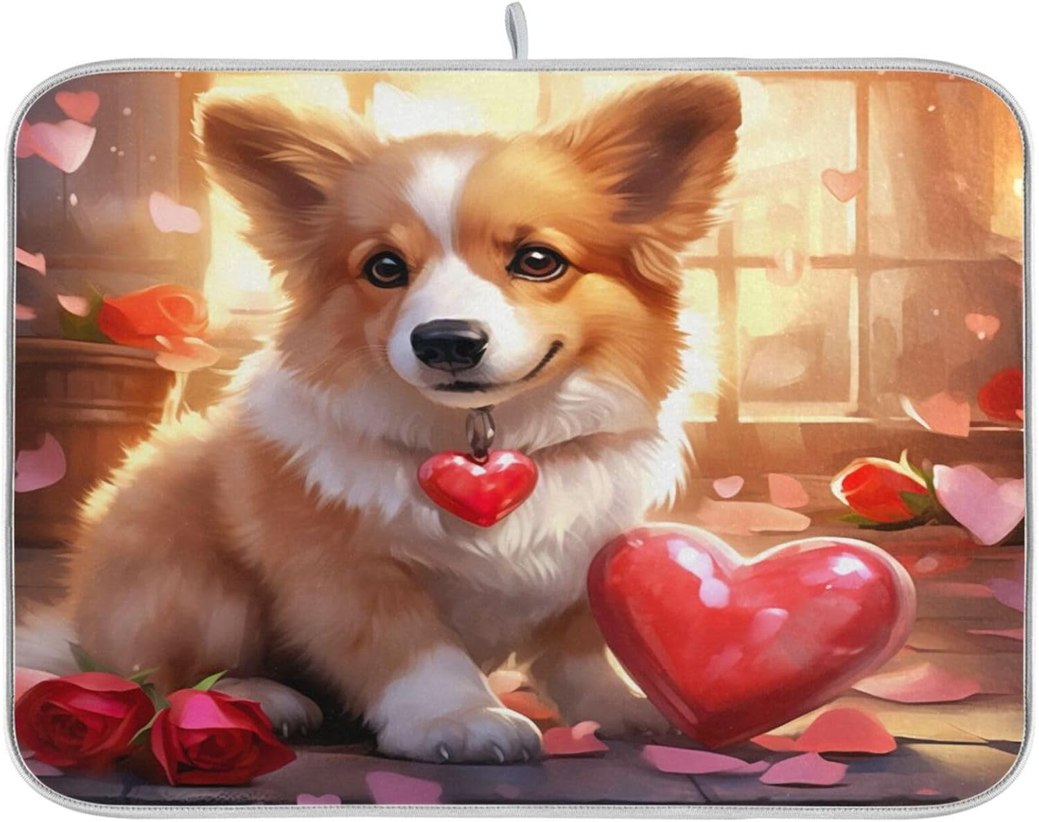 Dish Drying Mat Kitchen Counter Absorbent Valentine Corgi Coffee Sink ...