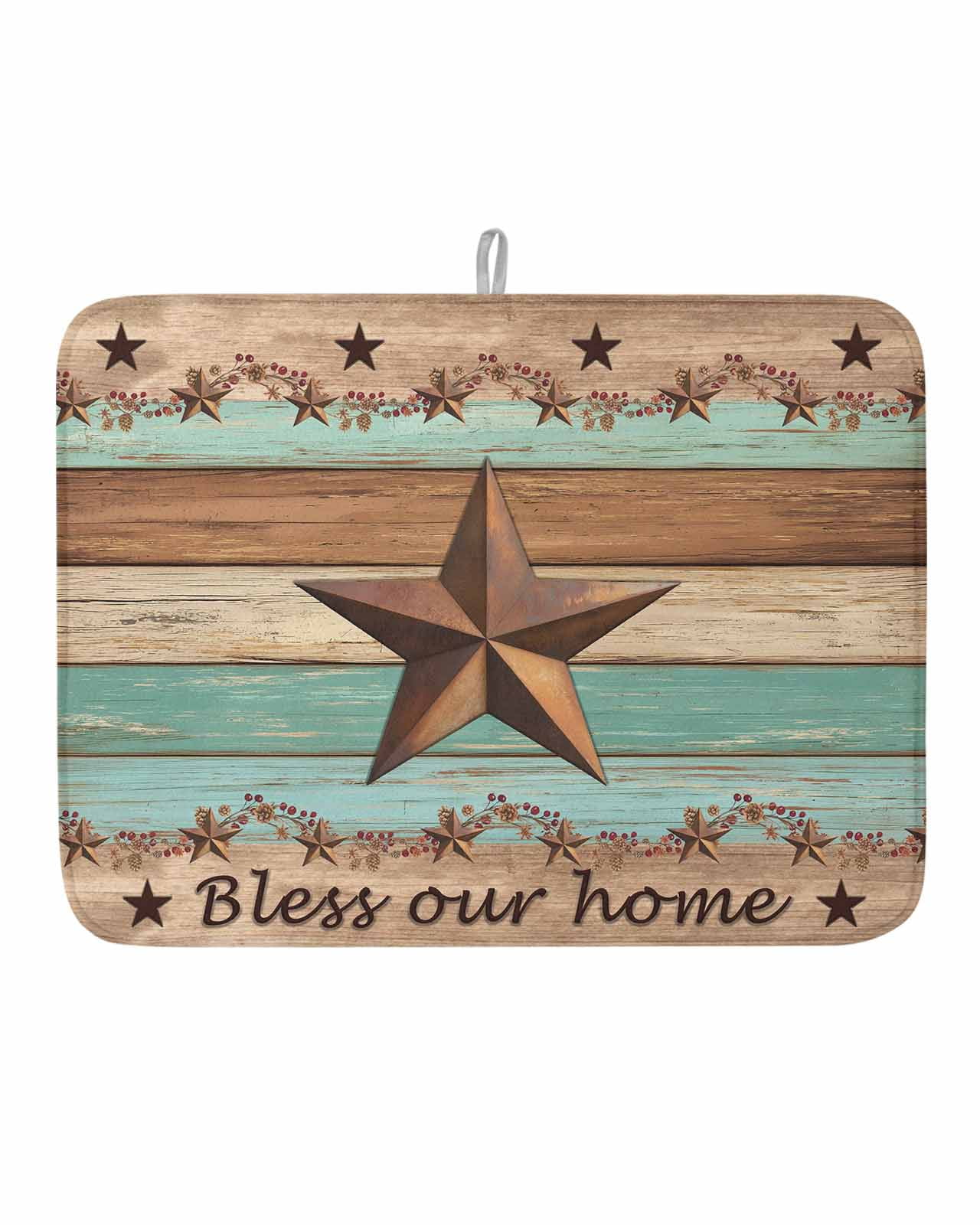 Dish Drying Mat for Kitchen Counter Aqua Wood Grain Drying Pad ...