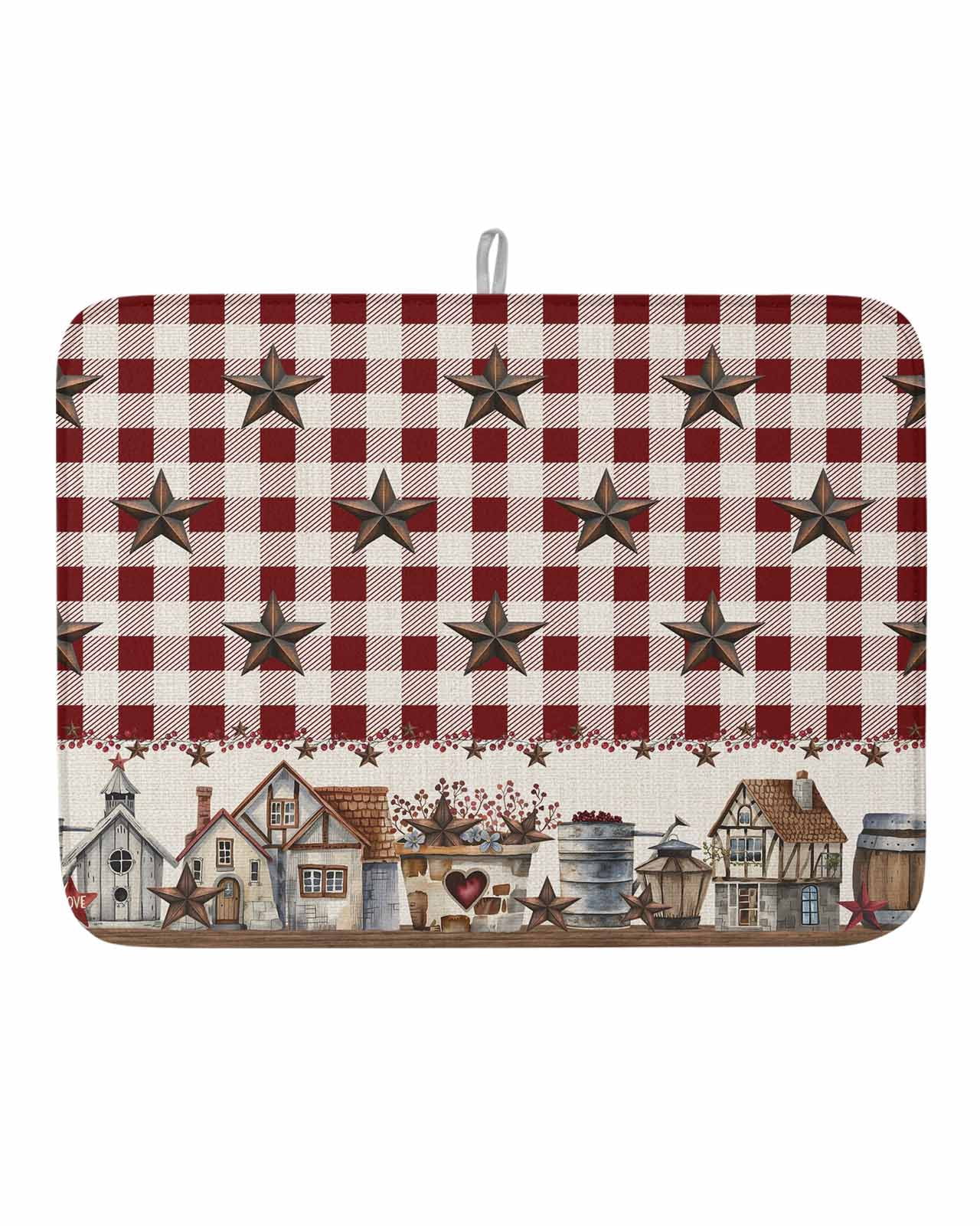Dish Drying Mat for Kitchen Counter Barn Star Farm Drying Pad Absorbent ...