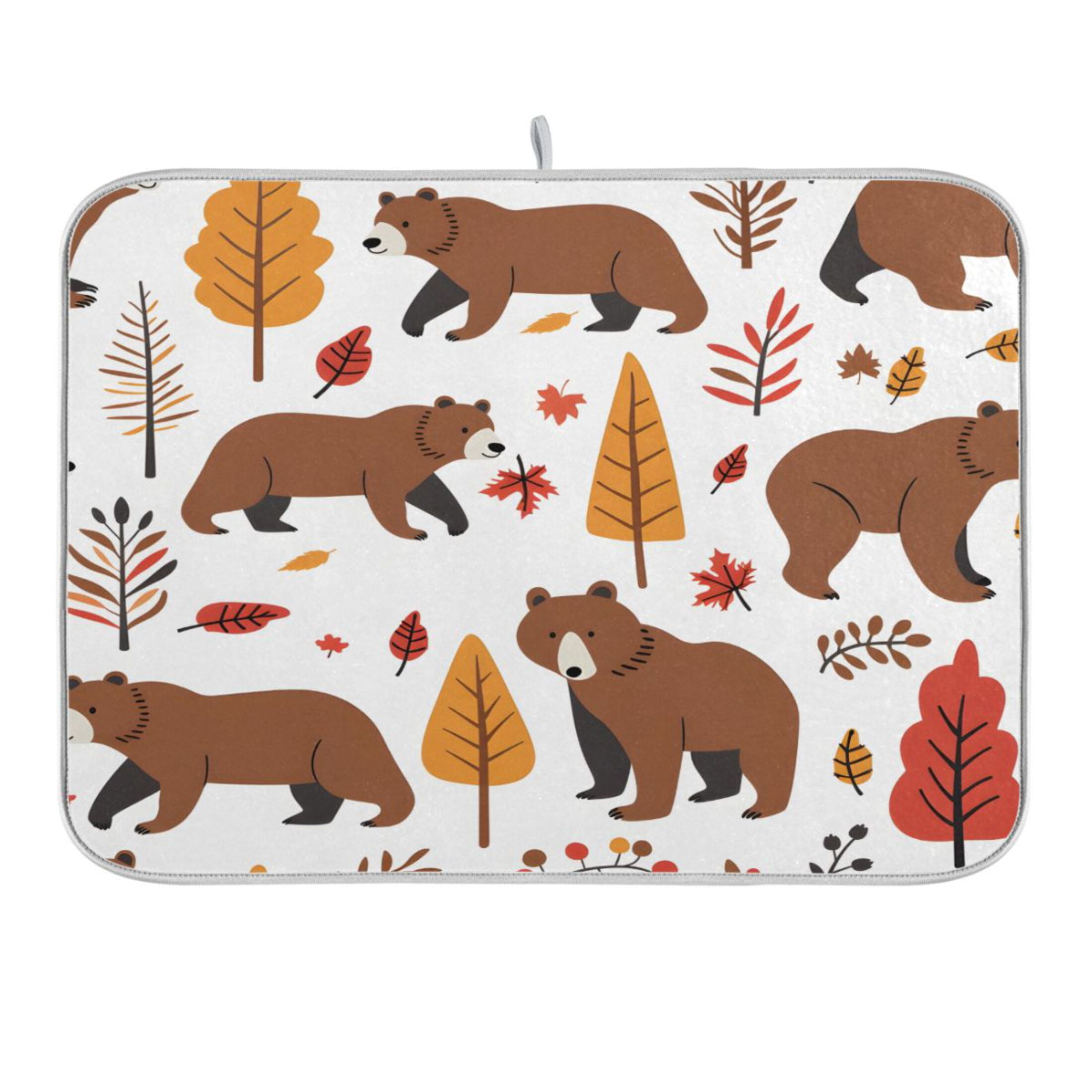 Dish Drying Mat Kitchen Counter Bears Fall Leaf Tree Dishes Drainer Pad ...
