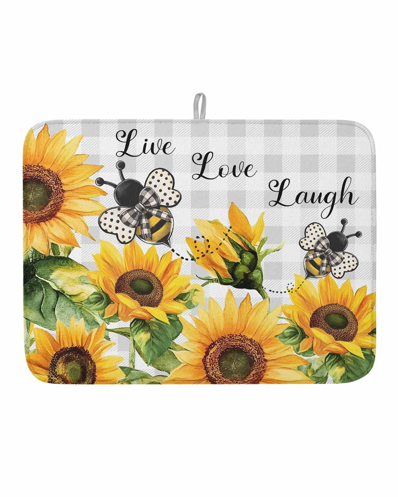 Dish Drying Mat for Kitchen Counter Bee Sunflower Drying Pad Absorbent ...