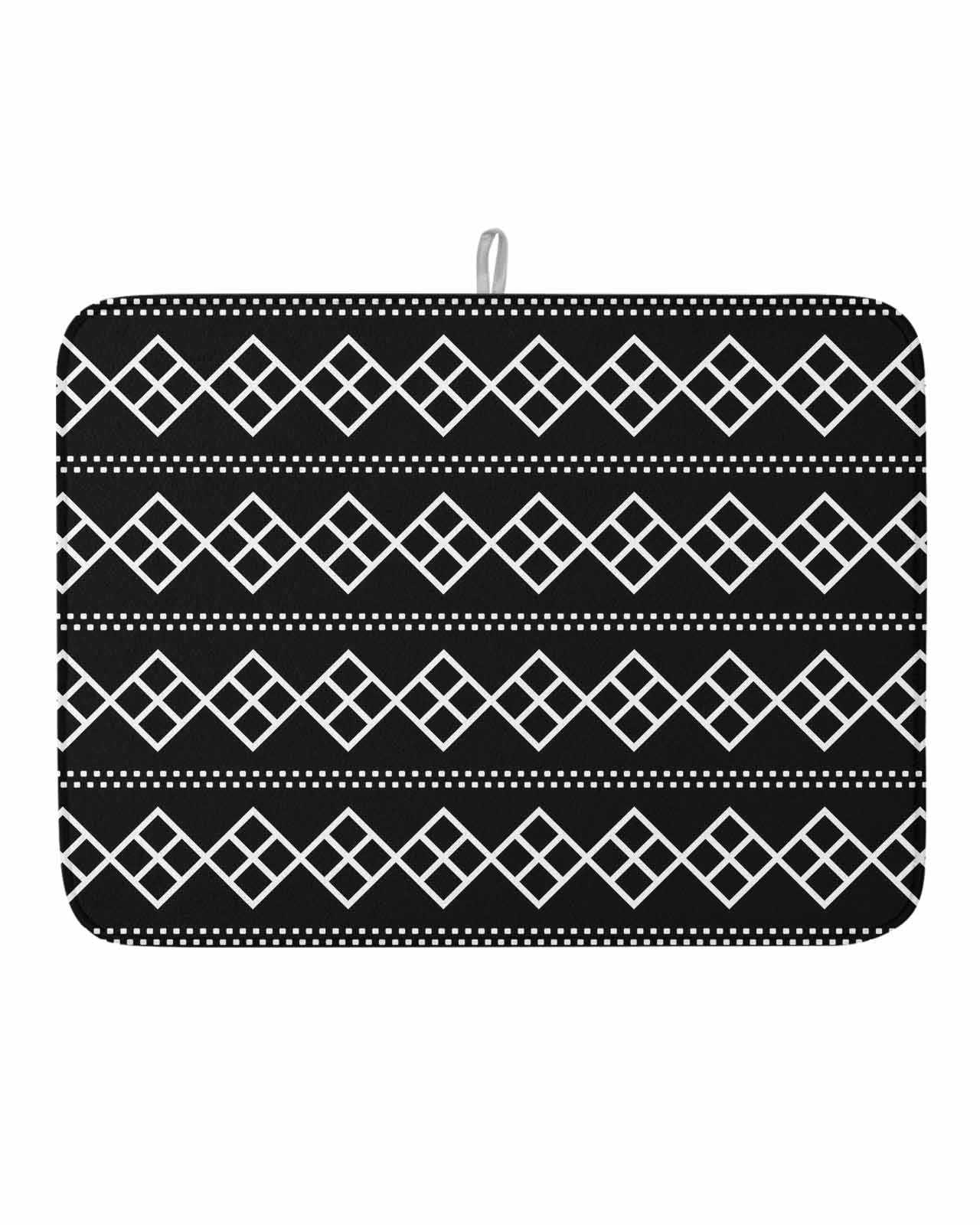 Dish Drying Mat for Kitchen Counter Black Geometric Texture Drying Pad ...
