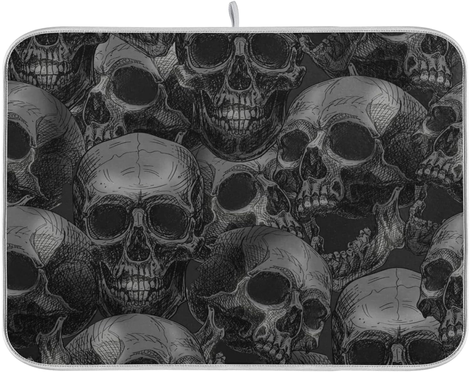 Dish Drying Mat for Kitchen Counter, Black Skulls Microfiber Kitchen ...