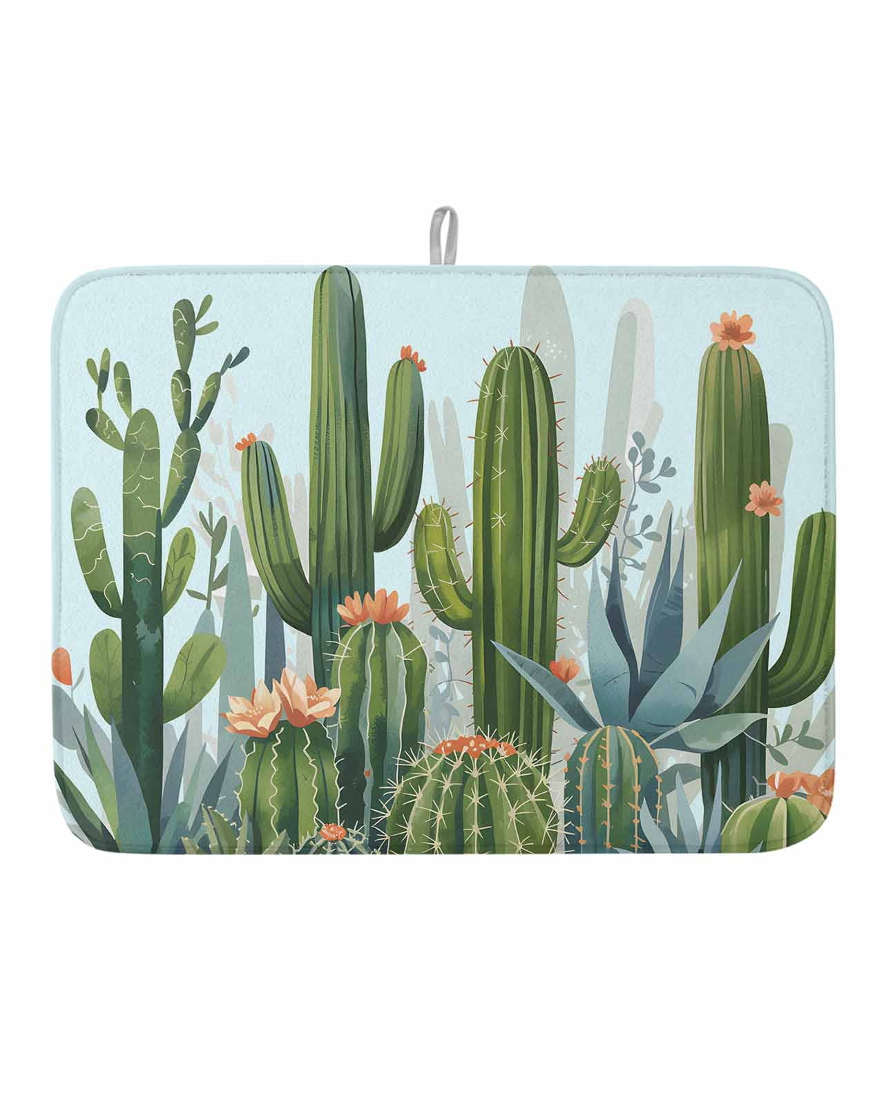 Dish Drying Mat for Kitchen Counter Blue Cactus Drying Pad Absorbent ...