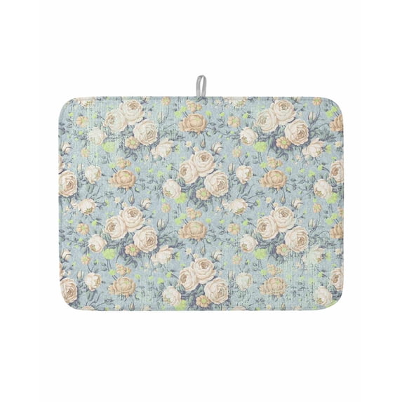 Dish Drying Mat for Kitchen Counter Blue Camellia Floral Drying Pad ...