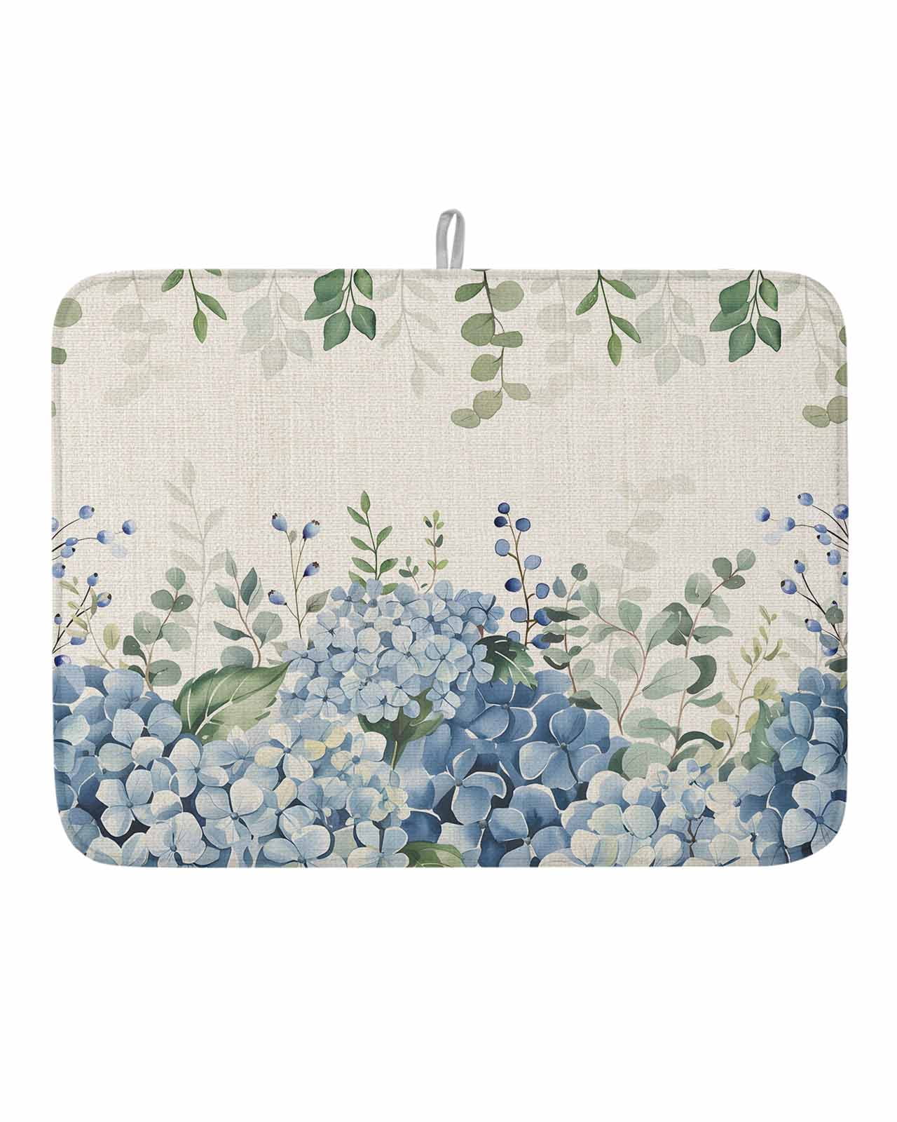 Dish Drying Mat for Kitchen Counter Blue Hydrangea Drying Pad Absorbent ...