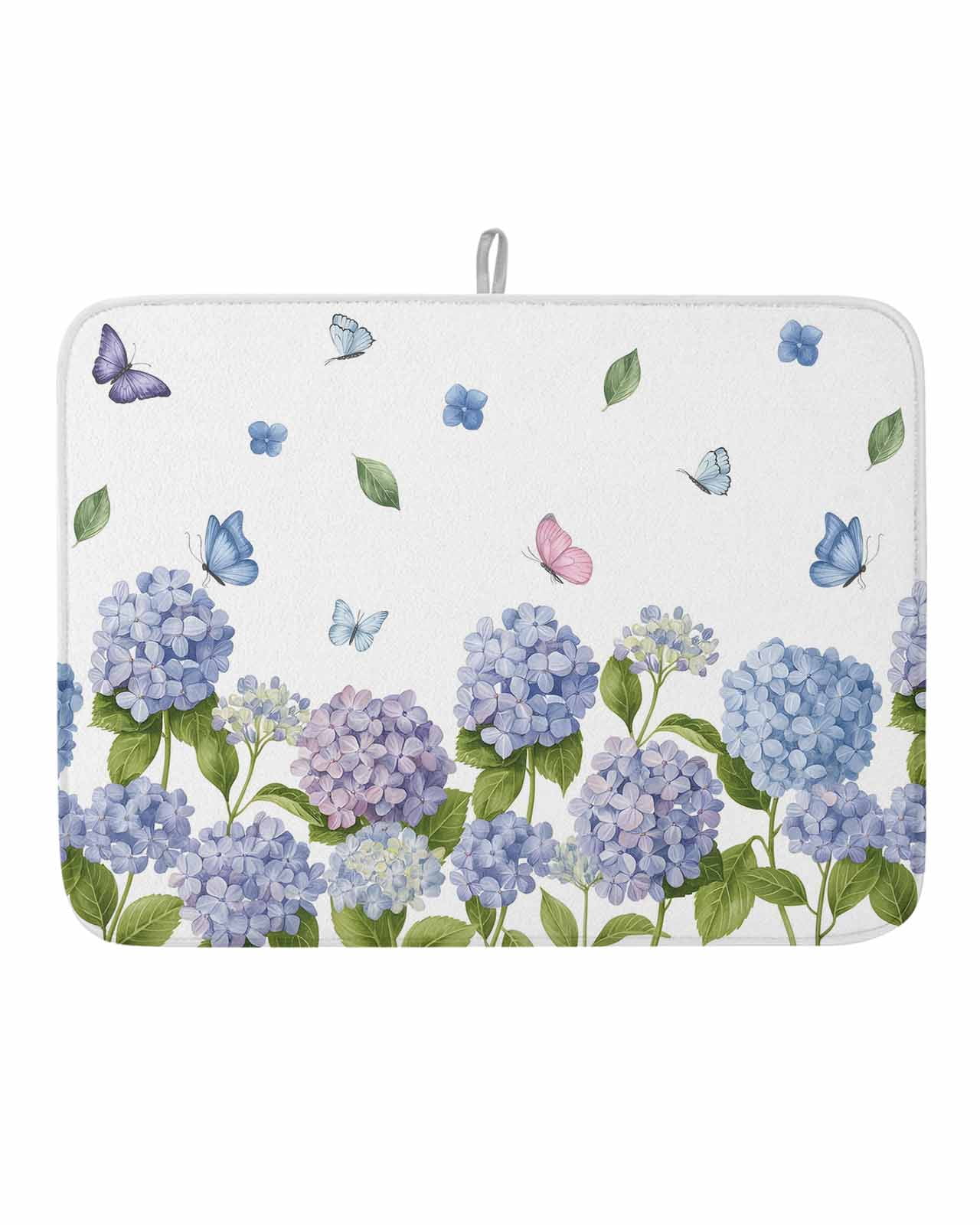 Dish Drying Mat for Kitchen Counter Blue Purple Hydrangeas Drying Pad ...
