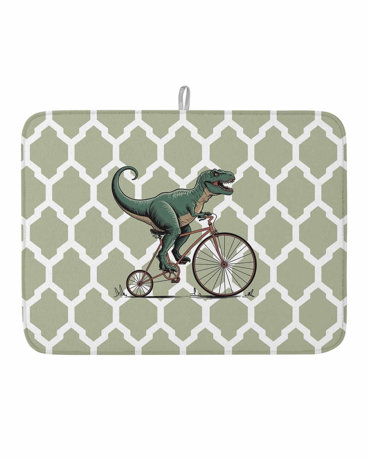 Dish Drying Mat for Kitchen Counter Cartoon Dinosaur Ride Bike Drying ...